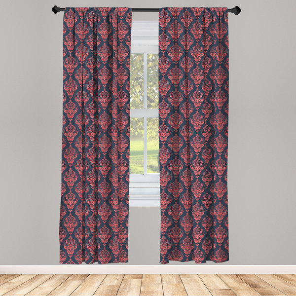 East Urban Home Retro 4-Panel Curtains, Shabby Damask Rococo, Dark ...