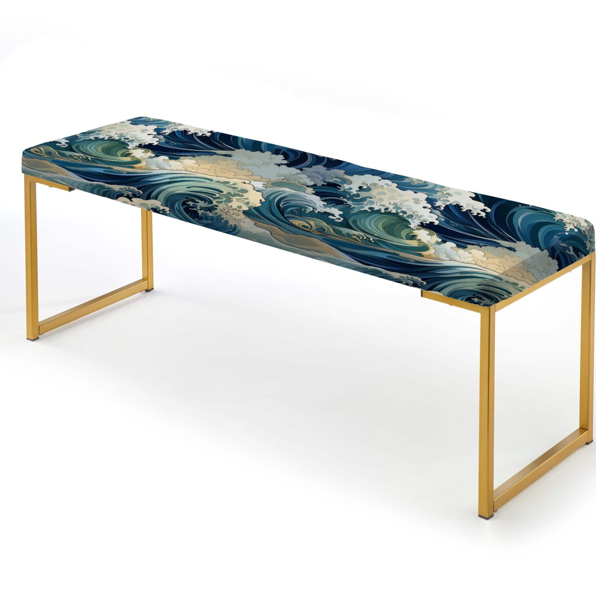 Design Art Waves Japanese Hokusai Pattern - Coastal Upholstered Gold ...