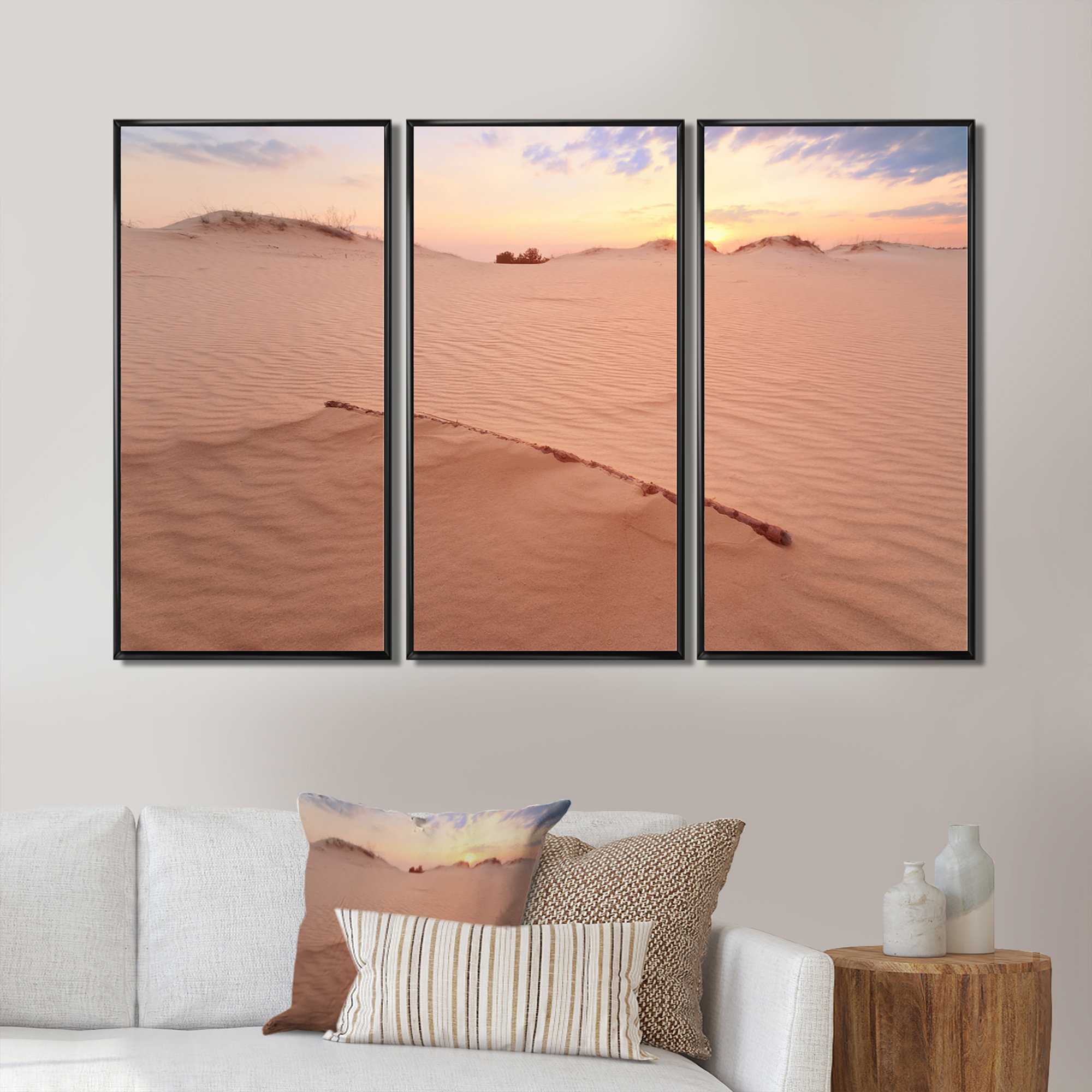 Union Rustic Sunset On Sand Dunes - Traditional Framed Canvas Wall Art ...