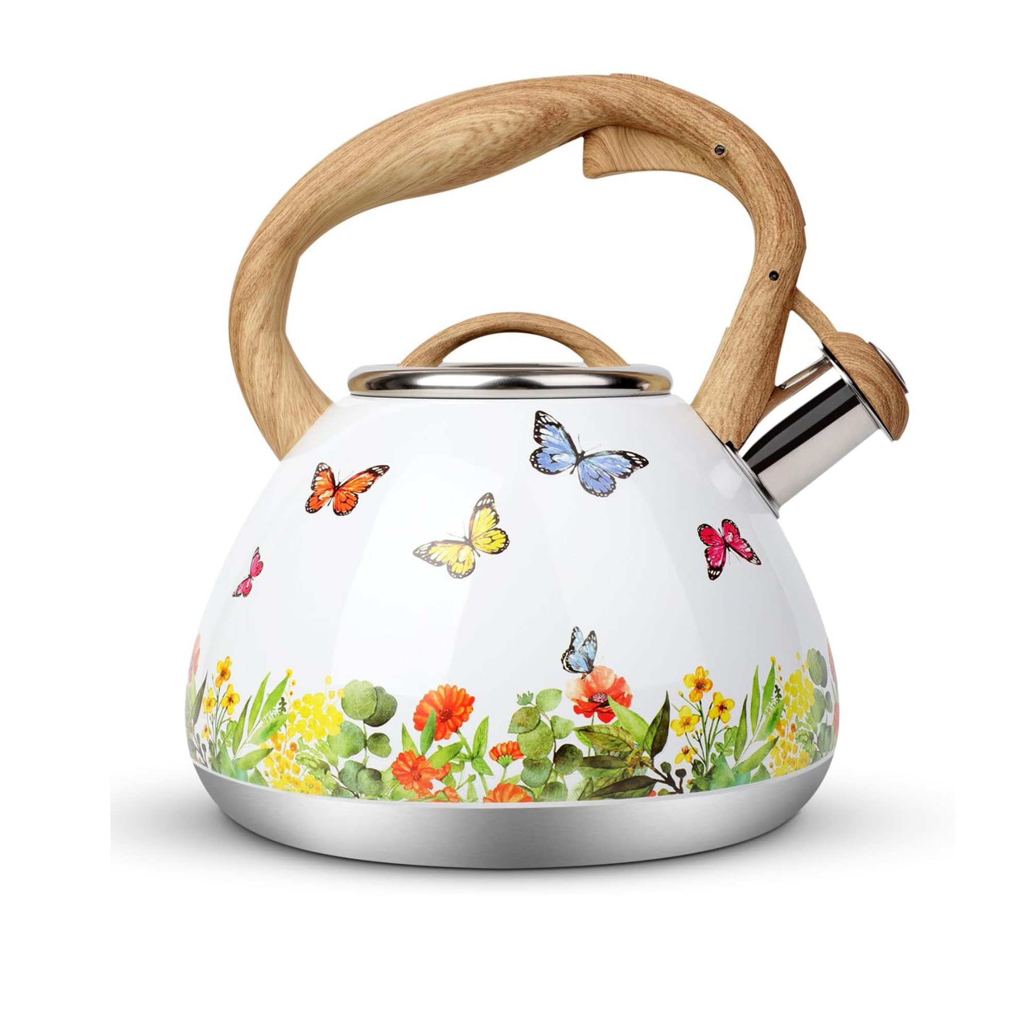 EXBURM Tea Kettle, Toptier Teapot Whistling Kettle with Wood Pattern ...