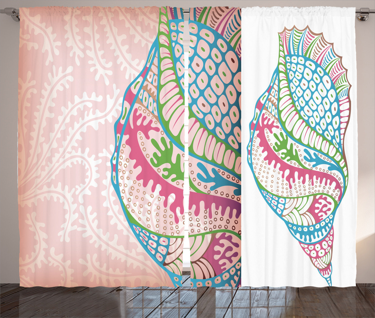 East Urban Home Seashells Semi-Sheer Rod Pocket Curtain Panels | Wayfair
