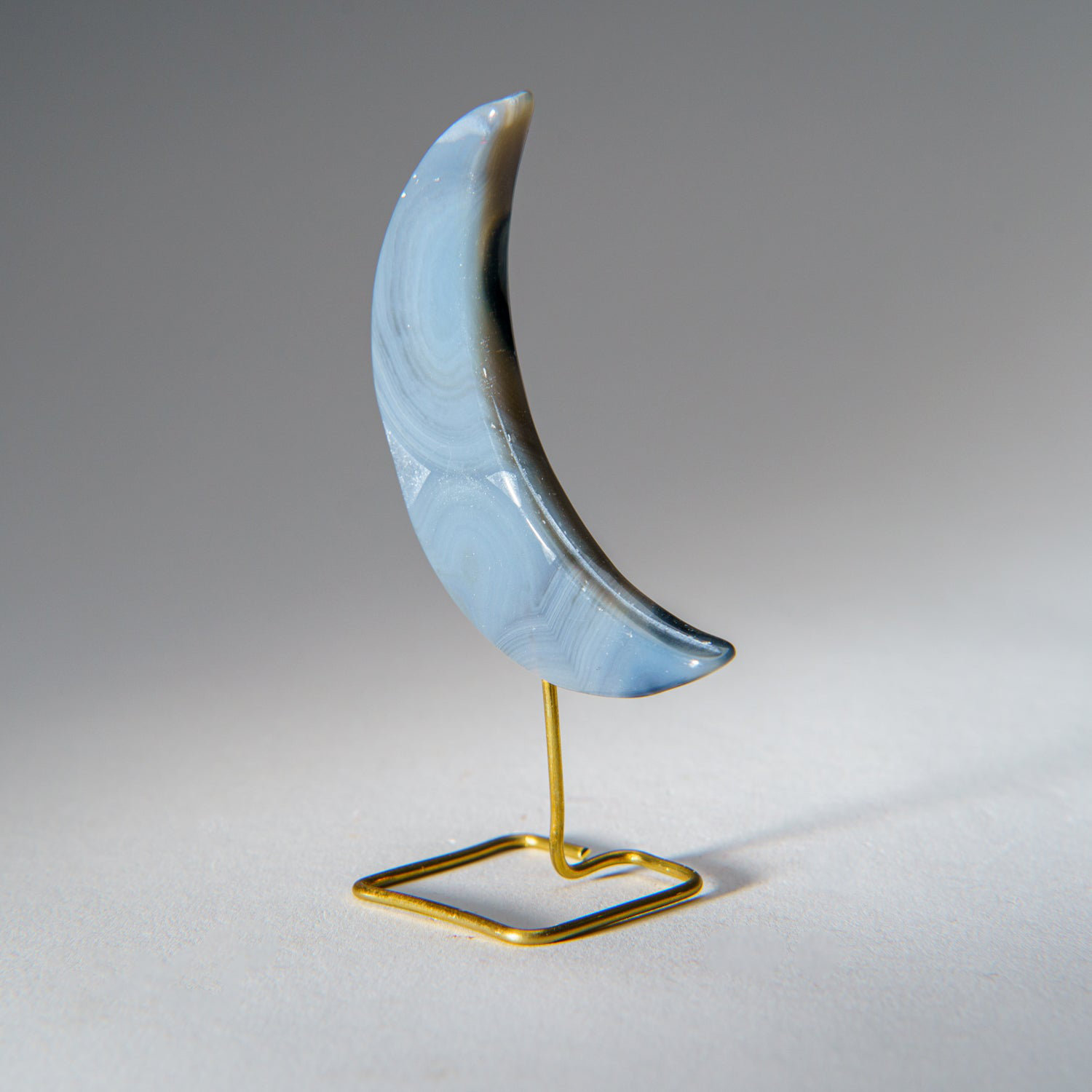 Astro Gallery of Gems Polished Banded Agate Moon On Custom Metal Stand ...