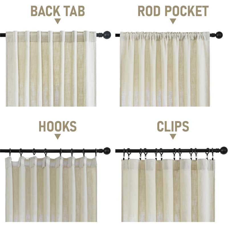 Gracie Oaks Textured Pinch Pleated Semi Sheer Linen Curtains | Wayfair