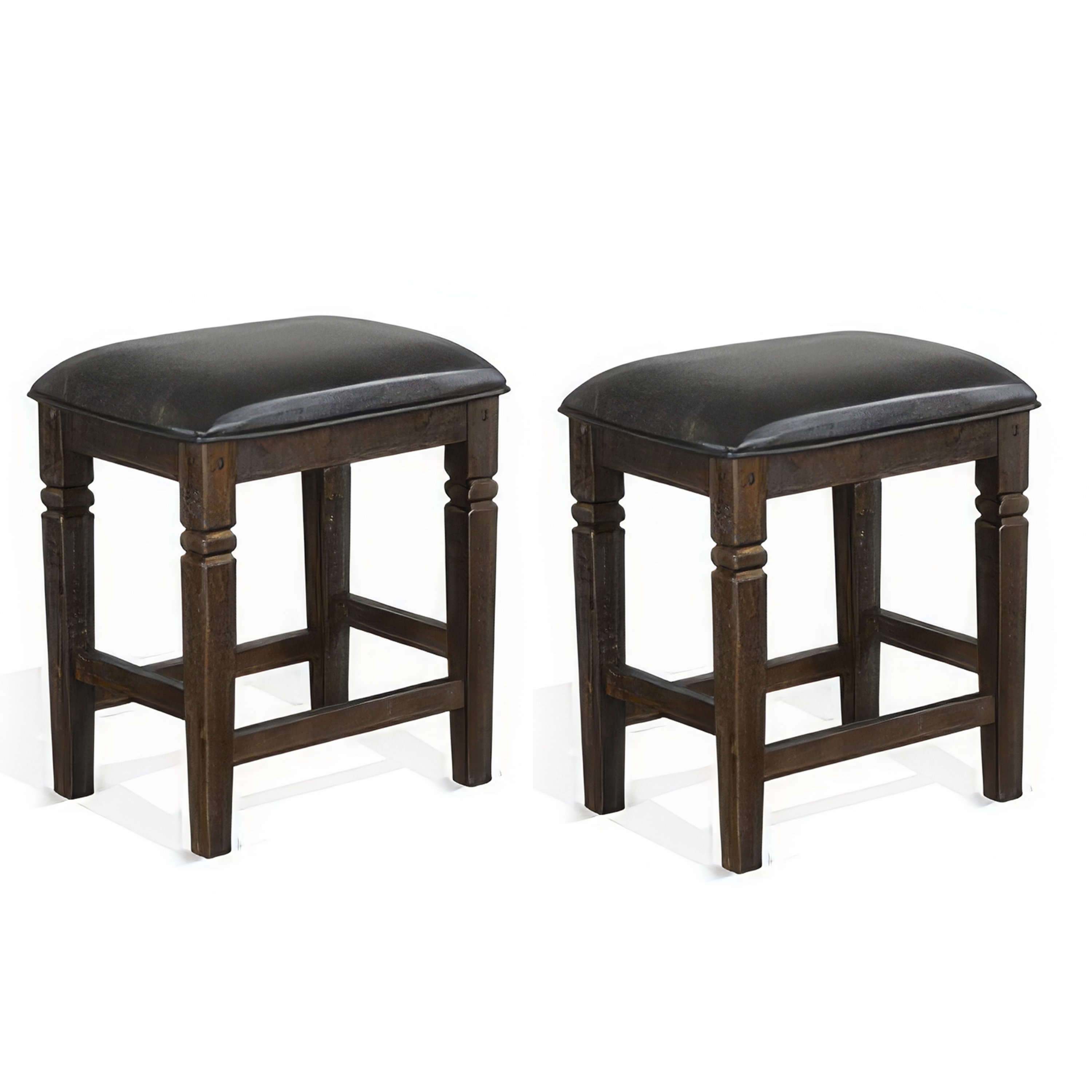 Benjara Flint Counter Stool, Black Faux Leather, Dark Brown Mahogany ...