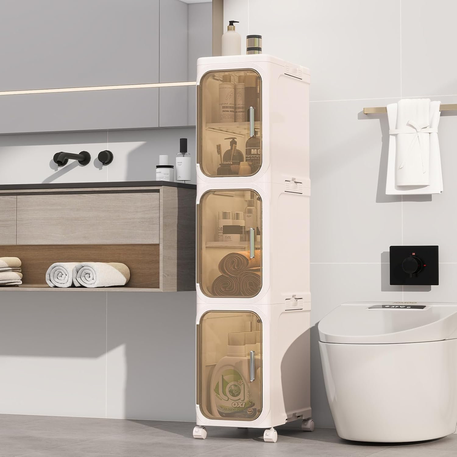 Rebrilliant 3-Tiers Slim Bathroom Storage Cabinet, Foldable Storage Cabinets,Narrow Bathroom ...