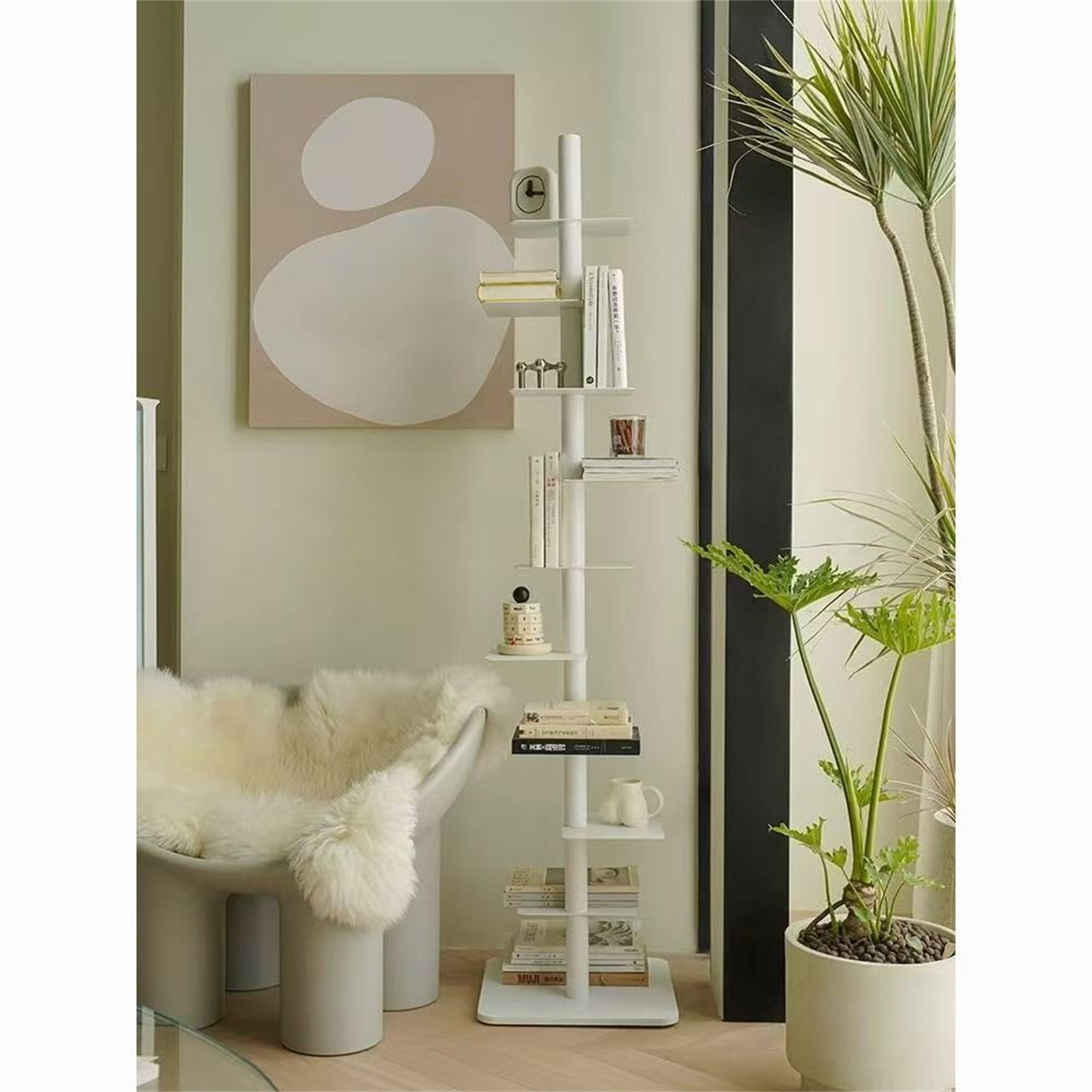 Ebern Designs Anahaim 9-Story Rotating Bookshelf, Steel Floor Shelf ...