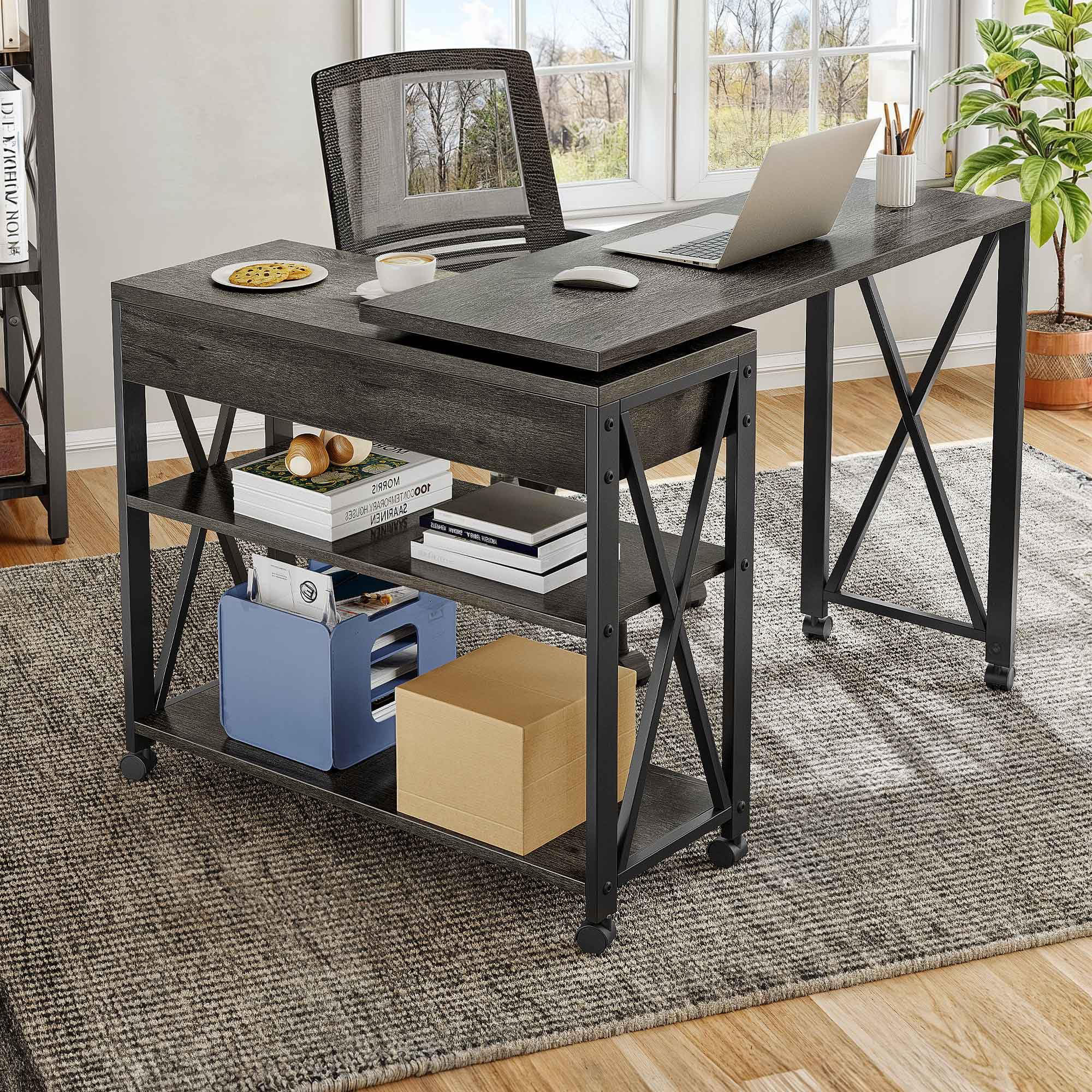 17 Stories 360° Rotating End Table With 2 Drawers And Shelves, Grey ...