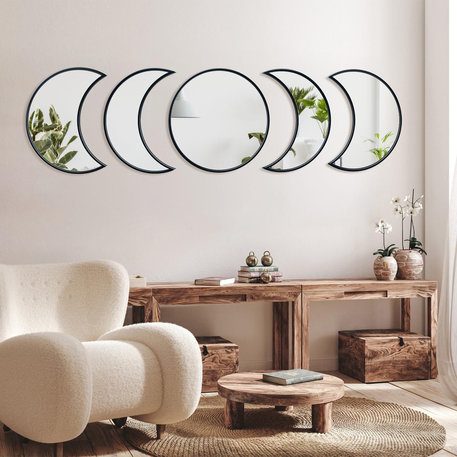 Ebern Designs Glass Moon Phase Mirror Set, Bohemian Wall Mirror, Never ...