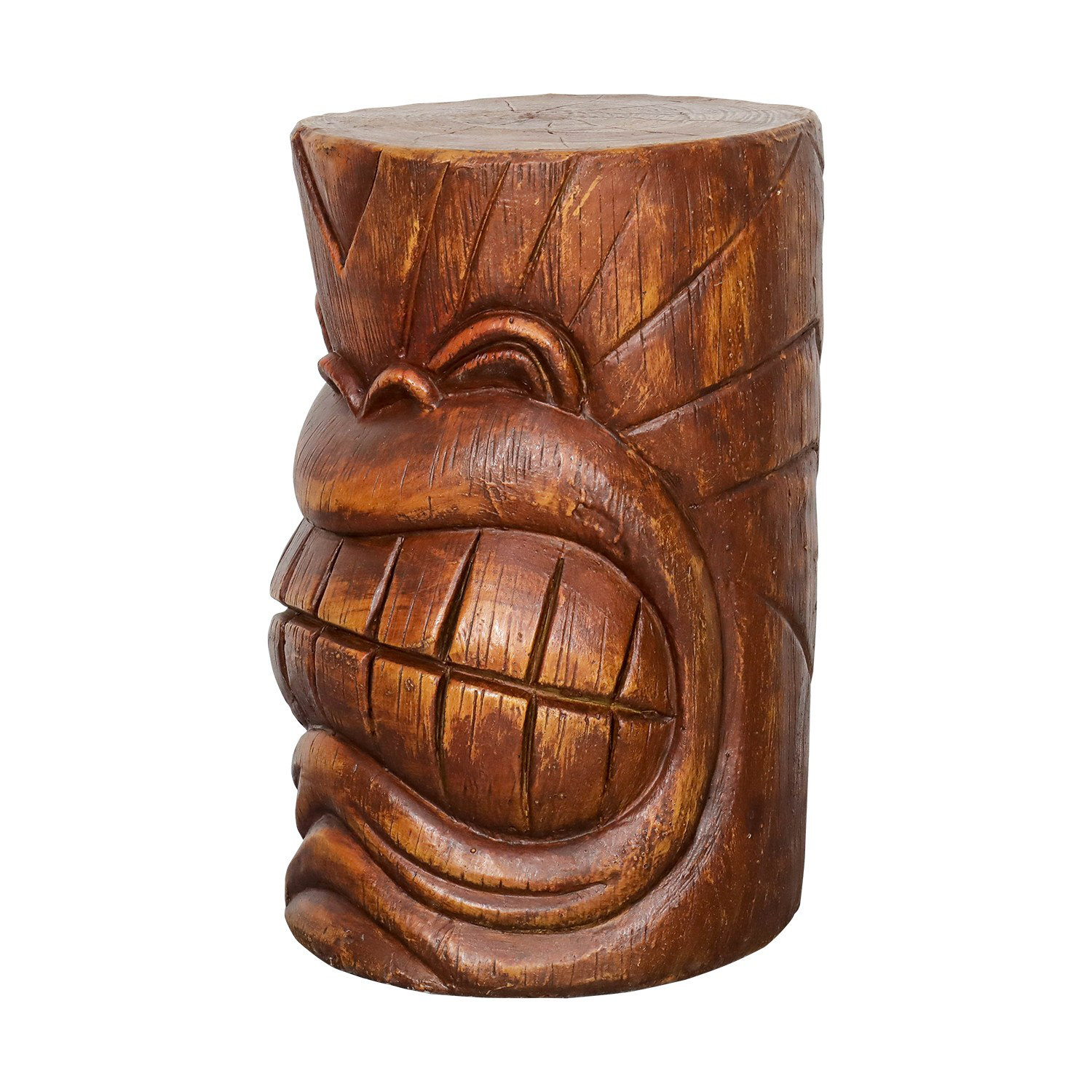 SunJet 19.6" Tall Concrete Tiki Face Faux Wood Stump Garden Statue ...