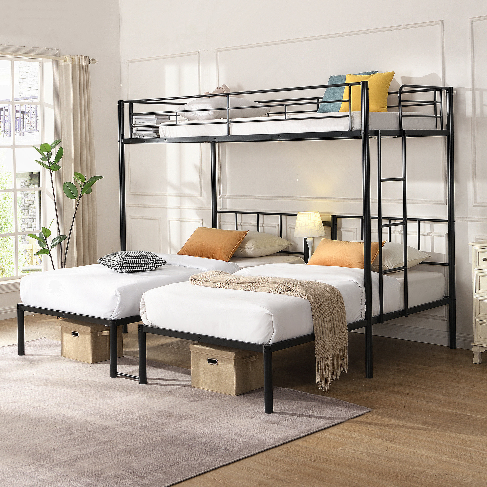 Trent Austin Design Bunk Bed, Triple Bunk Bed With One Ladder, Metal ...