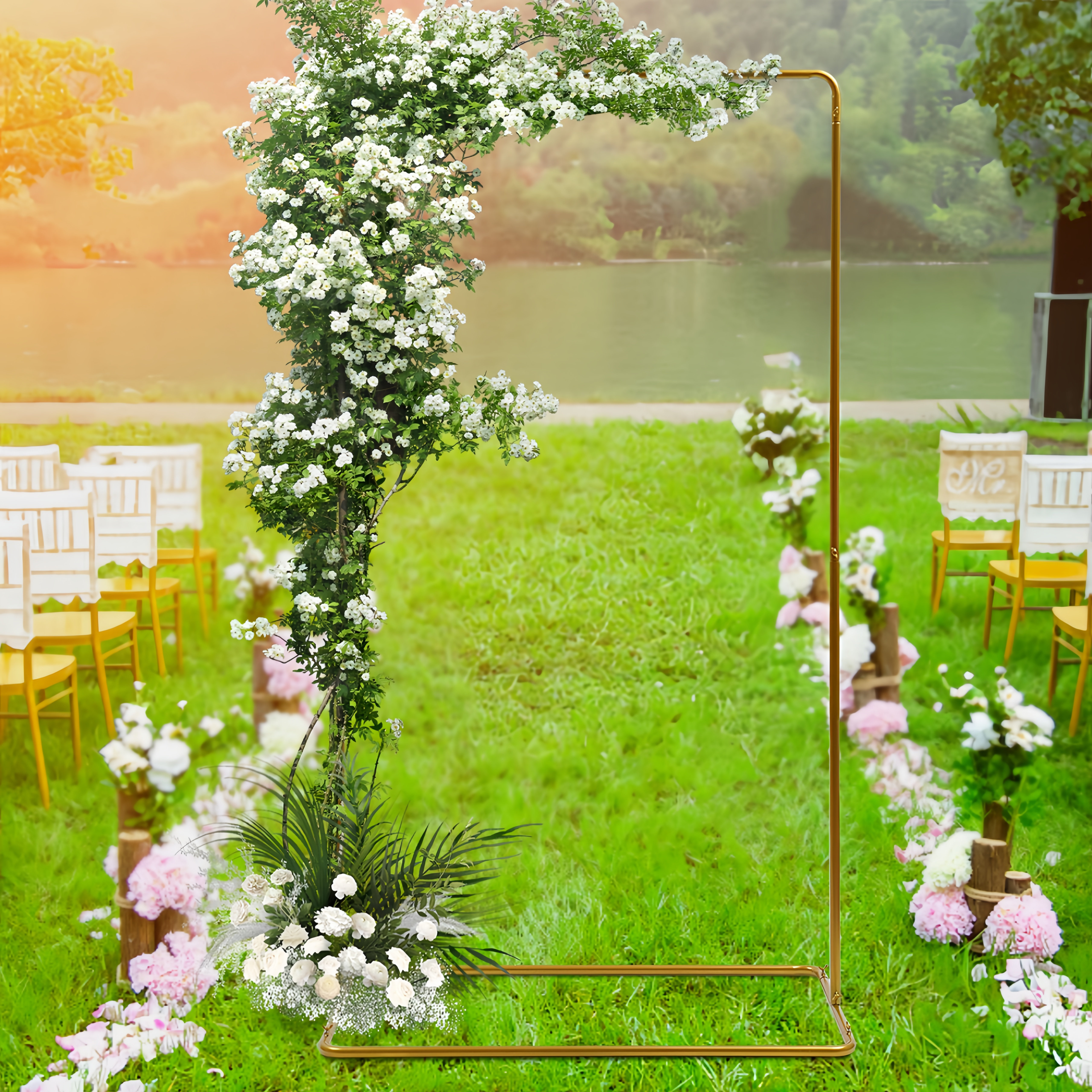 YXSUN Wedding Arch Backdrop Stand Gold Metal Flower Rack Balloon Frame ...