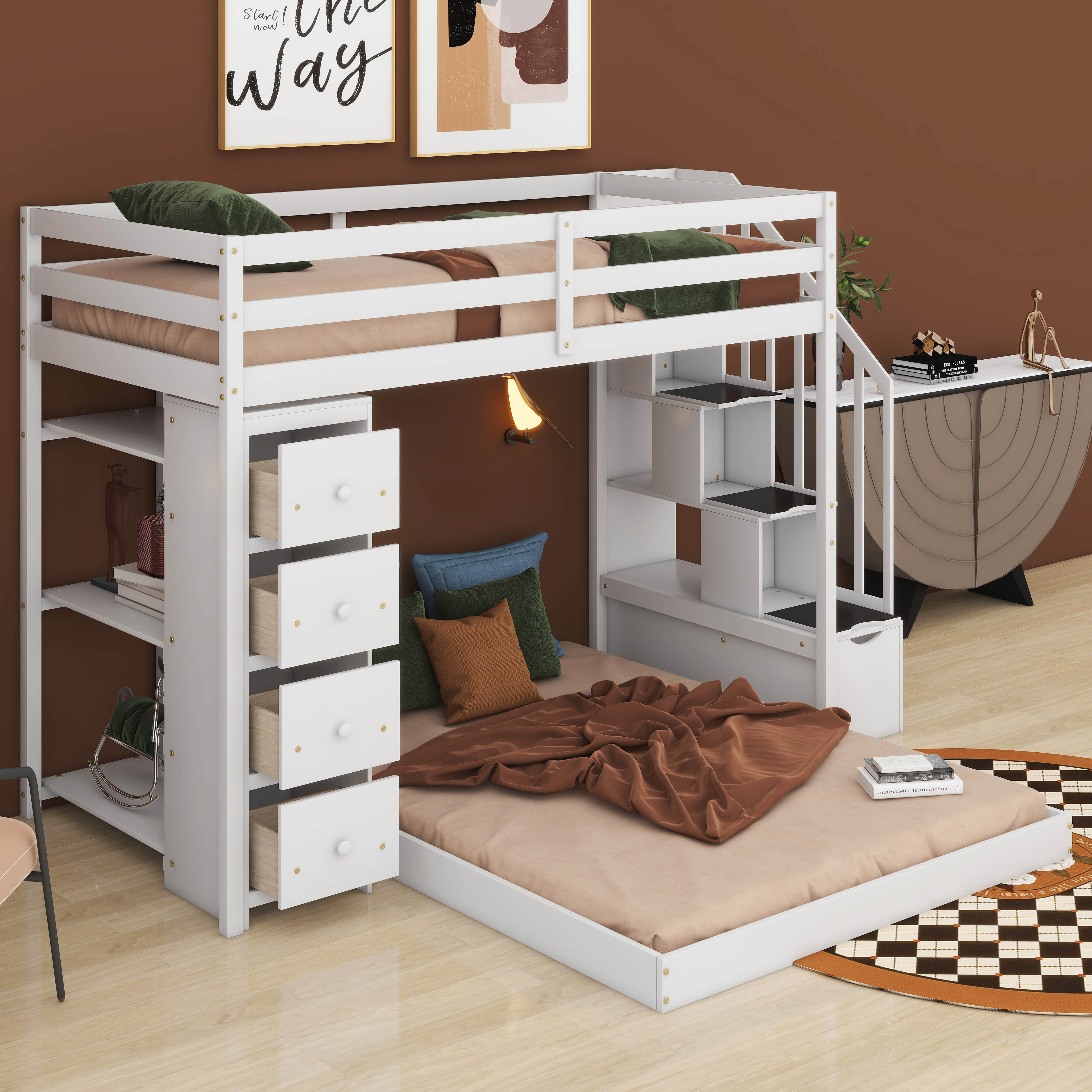 Harriet Bee Jacoy Twin over Full 4 Drawer L-Shaped Bunk Beds with ...