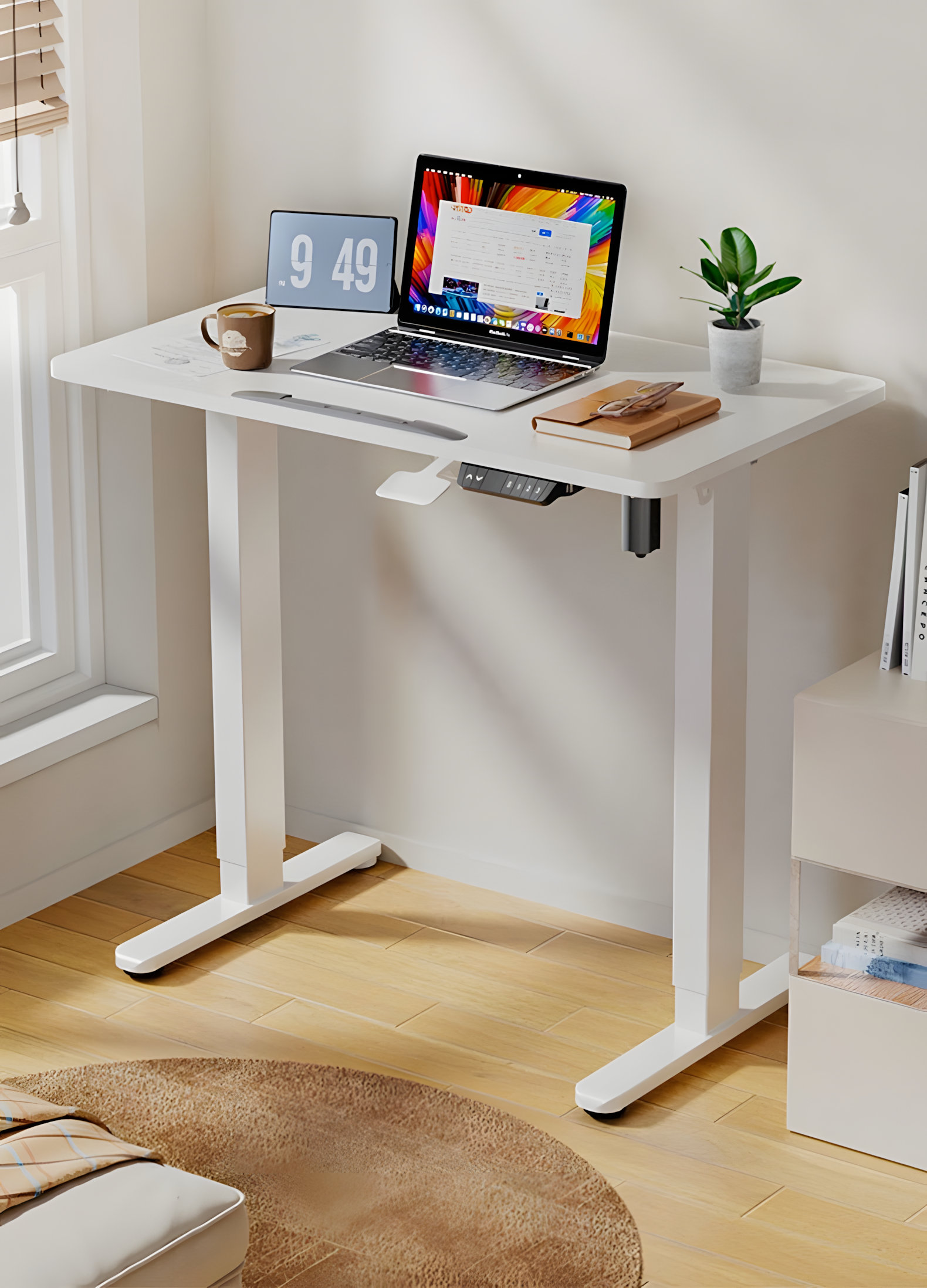 Inbox Zero Electric Height Adjustable Standing Desk With Solid Wood ...