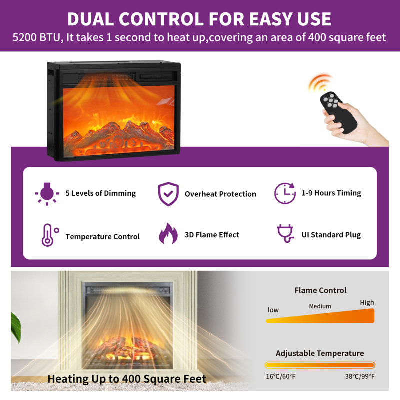 Winston Porter 30.28"W Electric Fireplace Remote Control Five Flame ...
