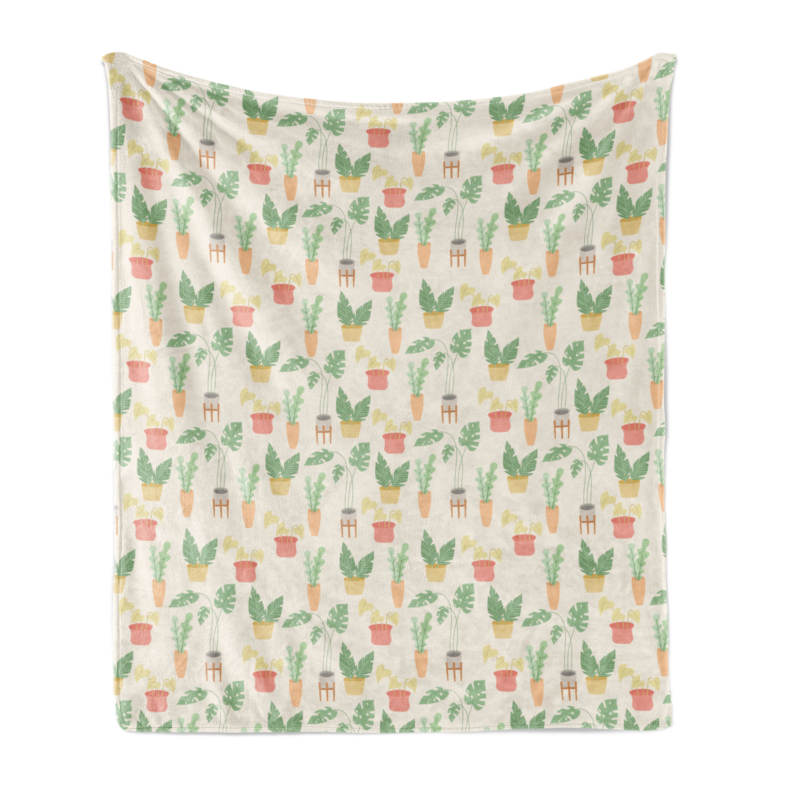 Ambesonne Botanical Fleece Throw Blanket Exotic House Plants Art Coral ...