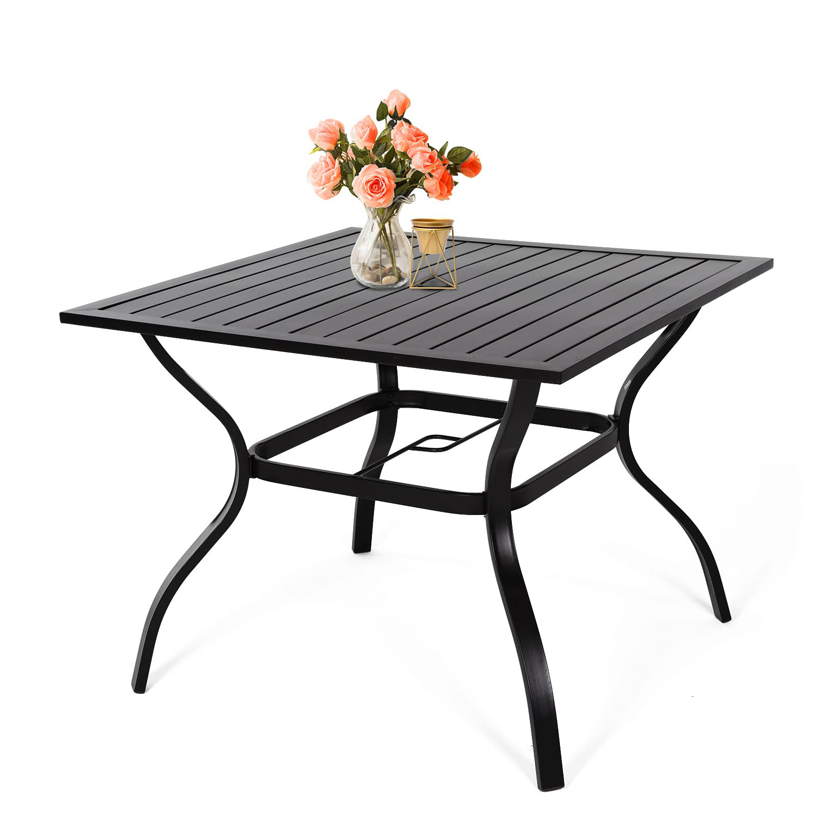 Red Barrel Studio® Patio Dining Table Outdoor Metal Table With Umbrella ...