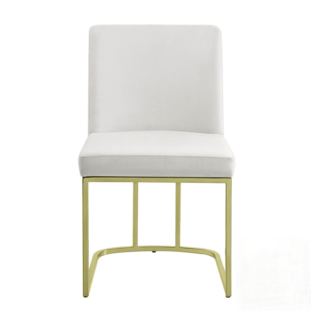 Everly Quinn Stylish White Velvet Side Chairs with Gold Finish, Lozenge ...