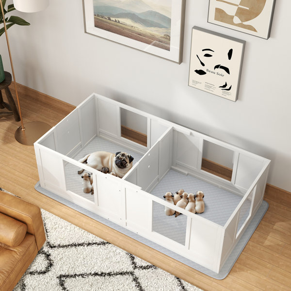 Pawhut Whelping Box for Dogs with Waterproof Whelping Pad, Dog Whelping ...