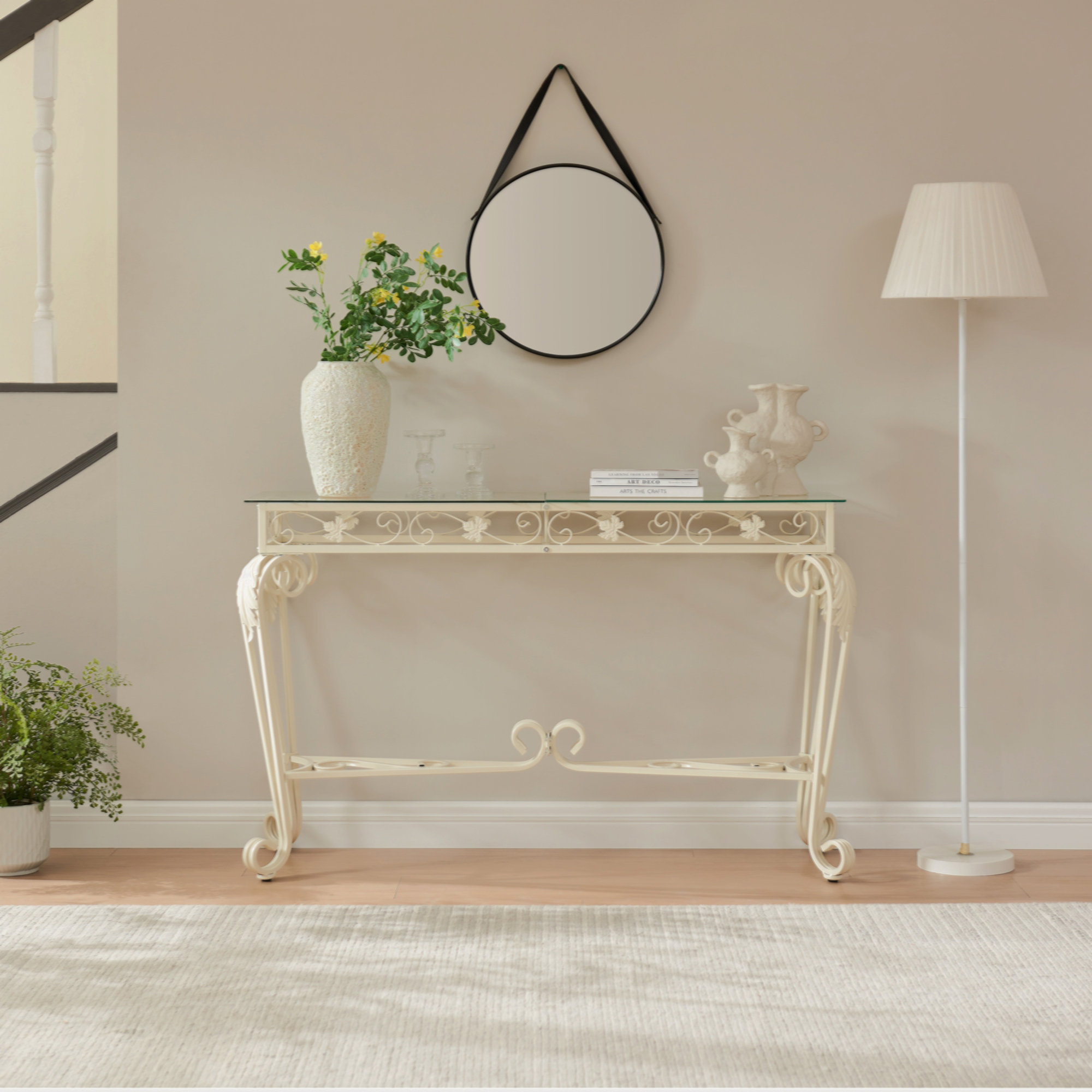 Rosdorf Park Modern Style Fancy Glass And Metal Table For Entrance, Console Tables For Entryway ...