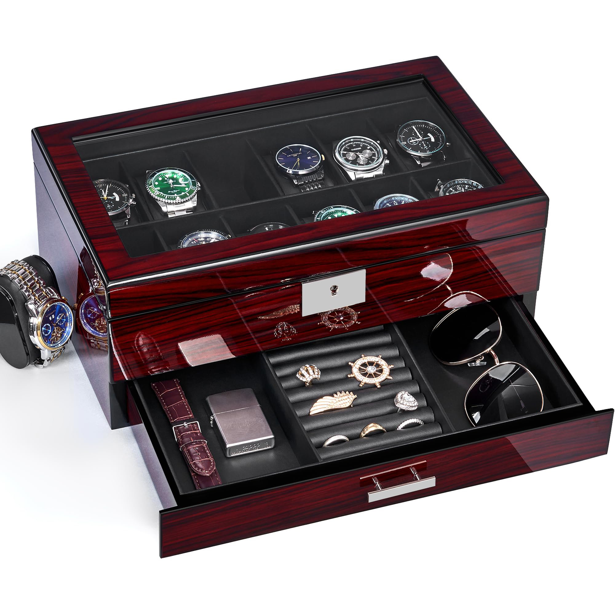 Red Barrel Studio® Watch Box 12 Slot Watch Cases For Men With Large Lid ...