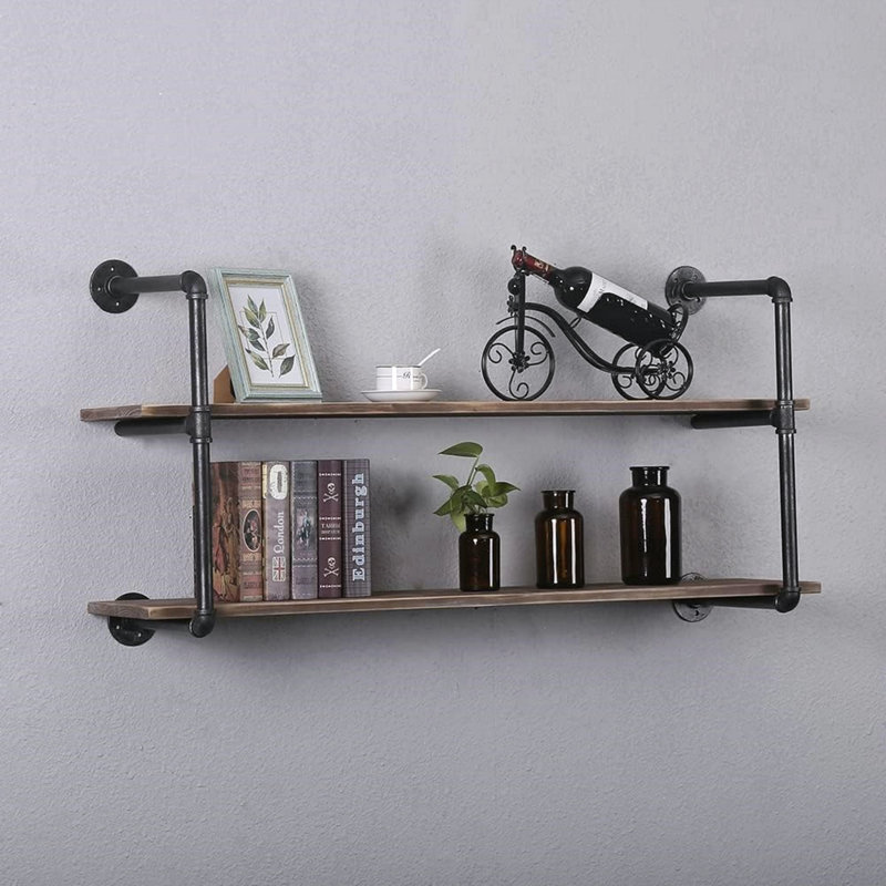 Williston Forge Industrial Pipe Shelving Wall Mounted,Metal Floating ...