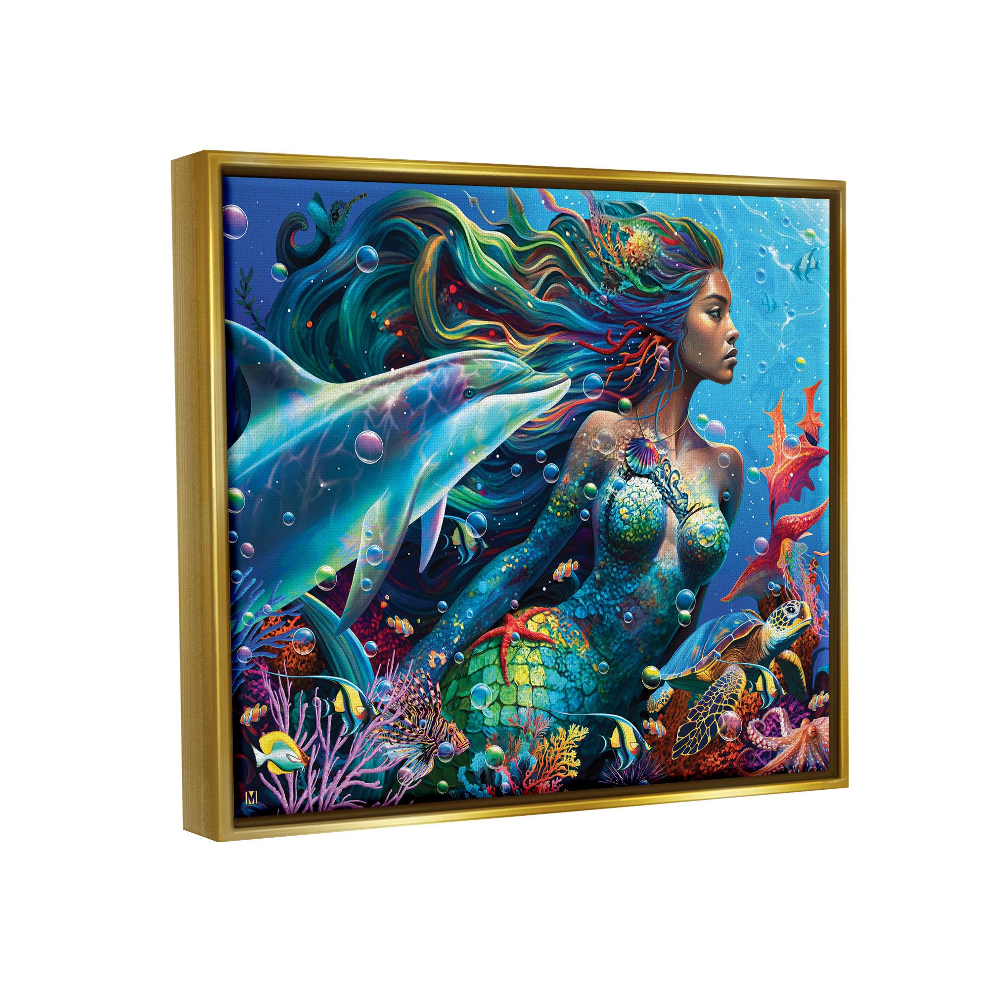Dovecove Mermaid Underwater Sea Life Framed Floater Canvas Wall Art ...