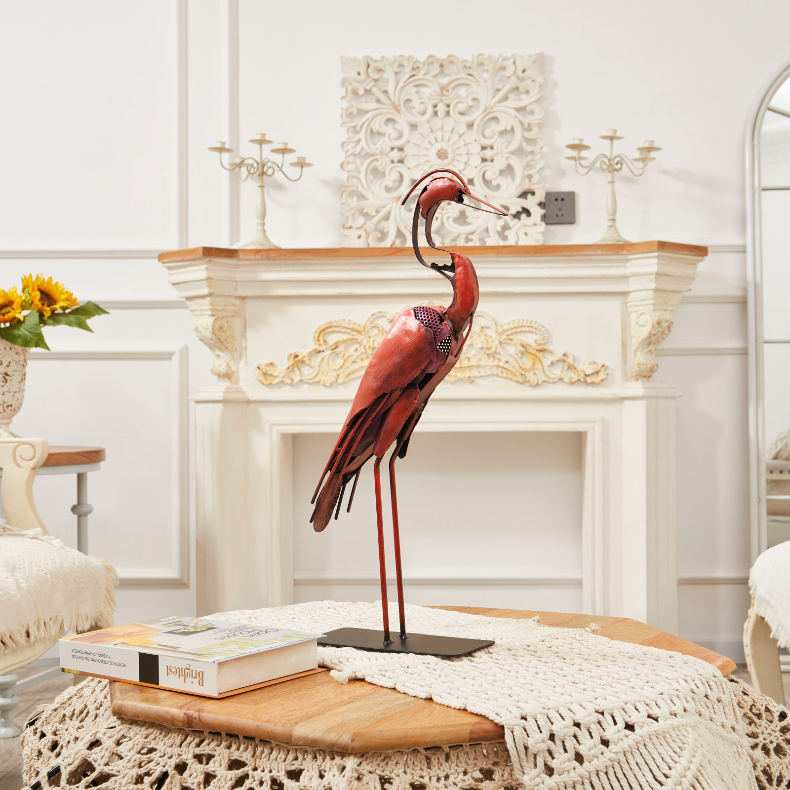 Lark Manor 21"H Handmade Metal Heron Statue, 100% Hand-Painted Bird ...