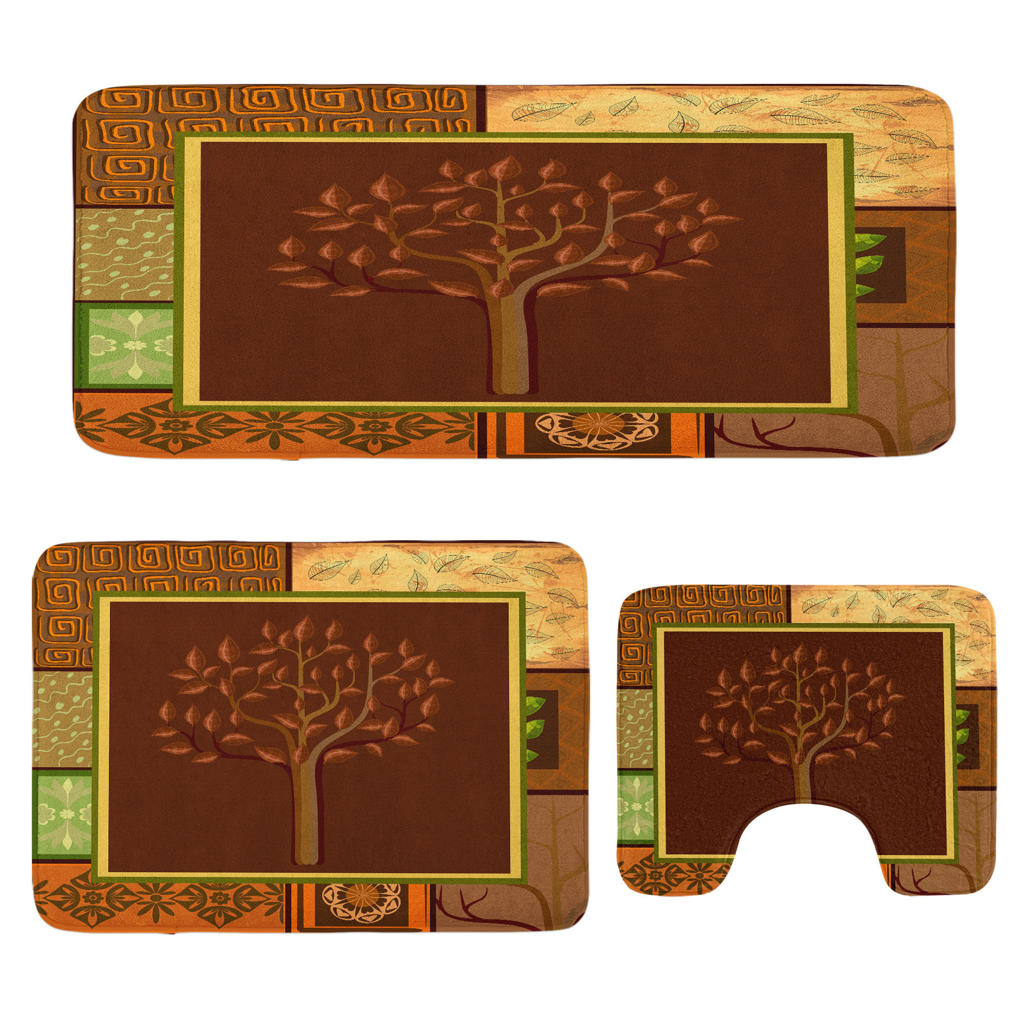 Dakota Fields Tribal Bathroom Rug Set 3 Pieces U-Shape & Rectangle Mats ...