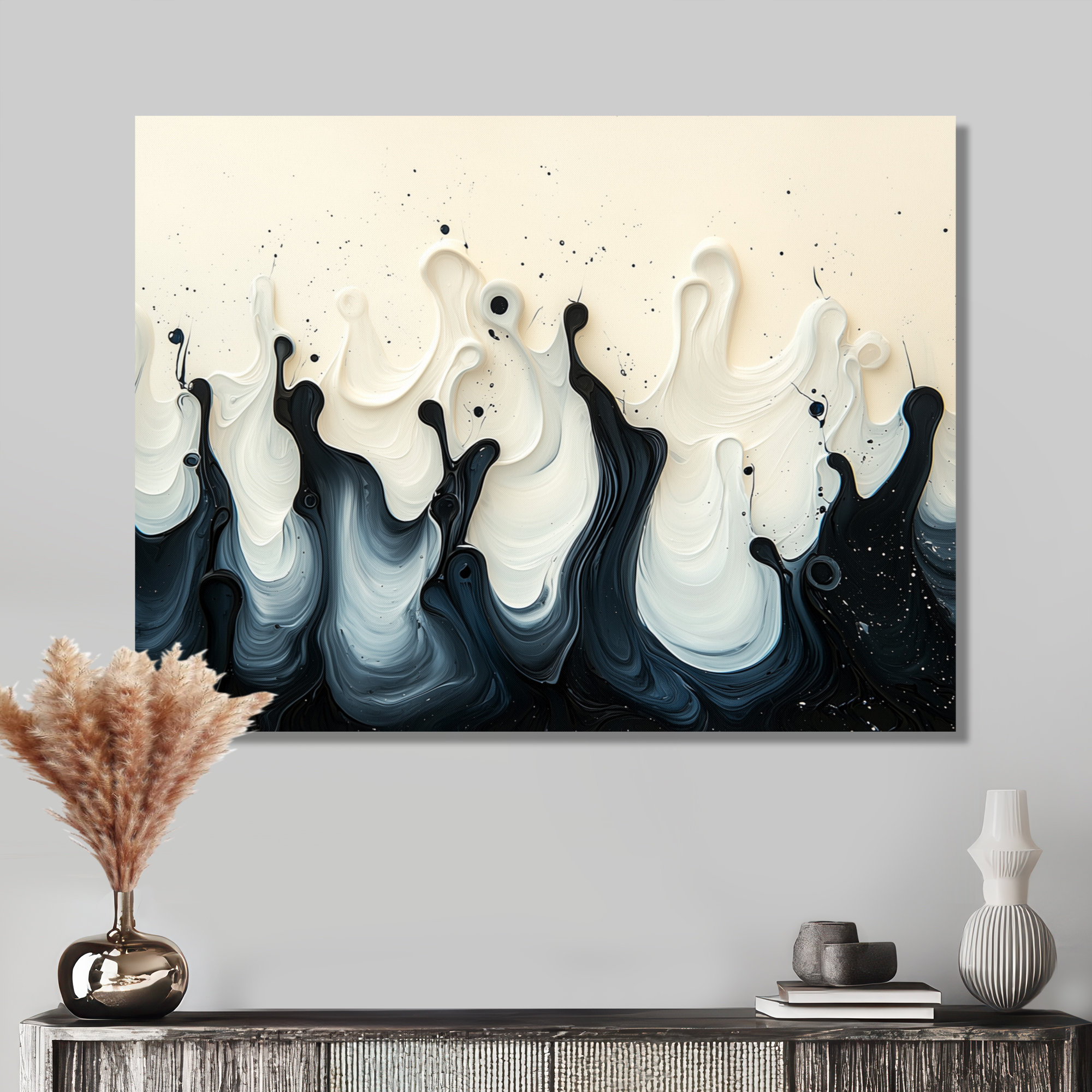 Ivy Bronx Chingford Black White Wave Rhythmic Volcano III - Drip ...