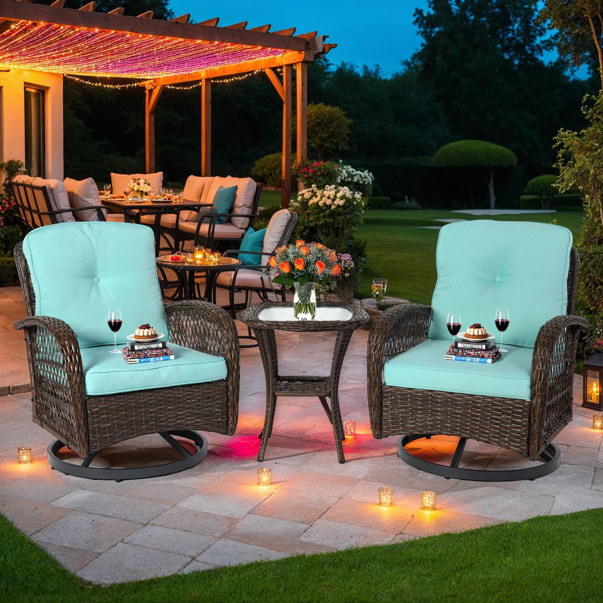 Lark Manor 3-Piece Rocking Outdoor Chair Set with All-Weather Wicker ...