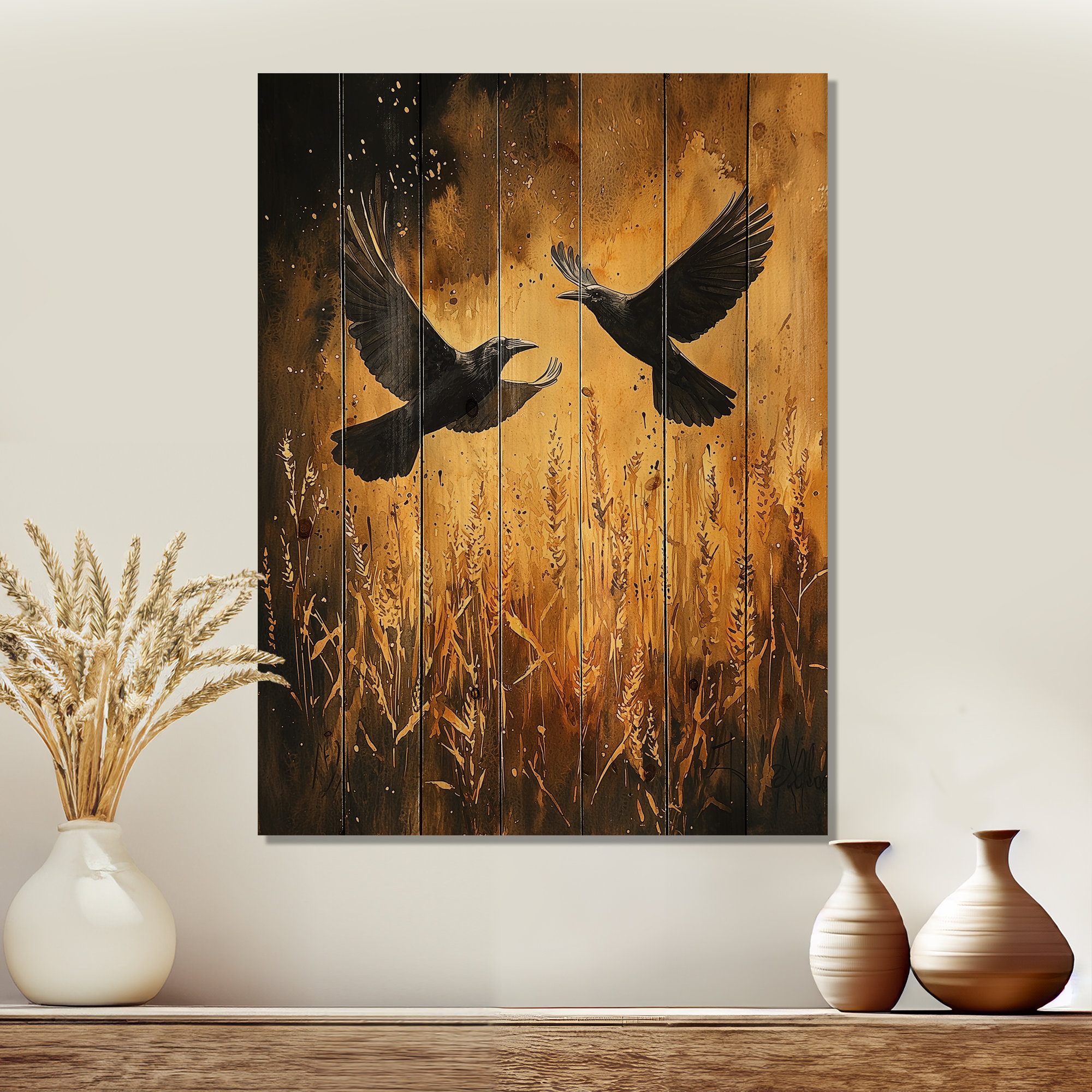 Ophelia & Co. Dark Crows In The Cornfield VI - Bird Wood Wall Art - On ...