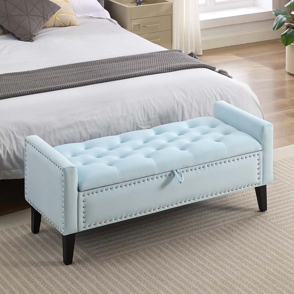 Corrigan Studio® 47" Velvet Storage Bench, Upholstered Bed Bench With ...