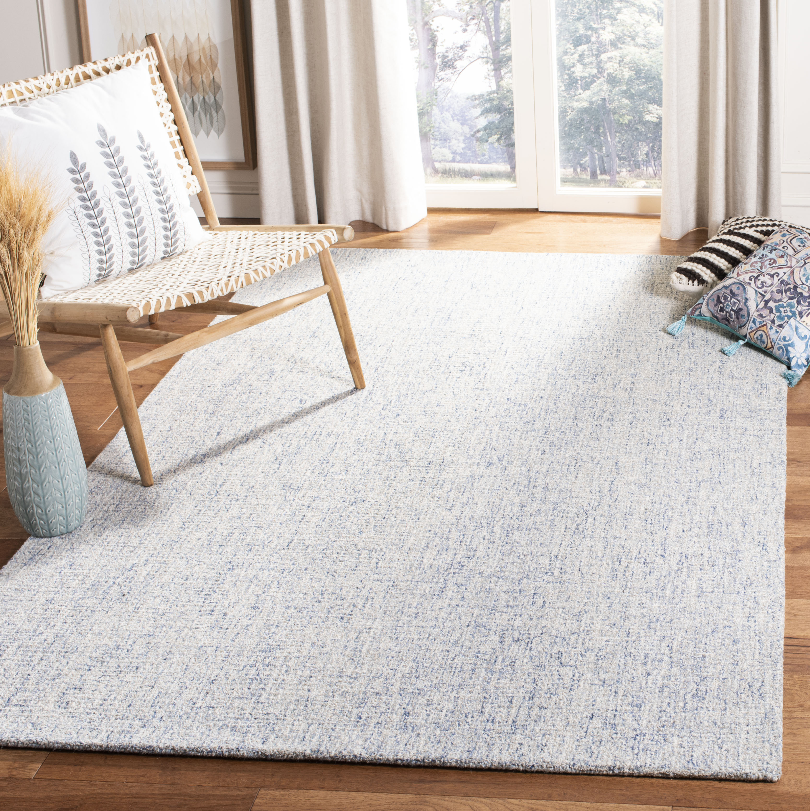 Latitude Run® Kenli Abstract Handmade Tufted Wool Ivory/Blue Area Rug ...