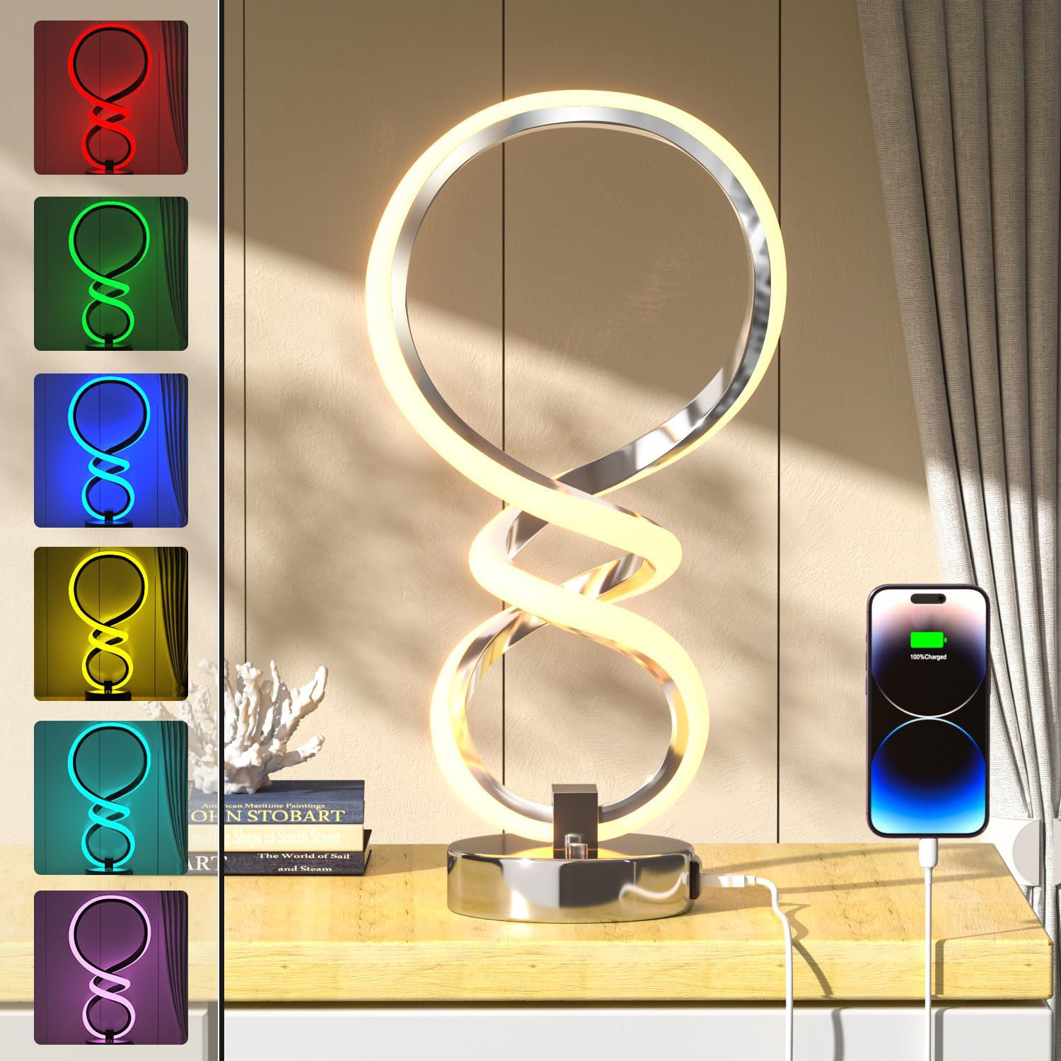 Brayden Studio® Modern Spiral RGB Table Lamp 7 Colors & 10 Light Modes ...