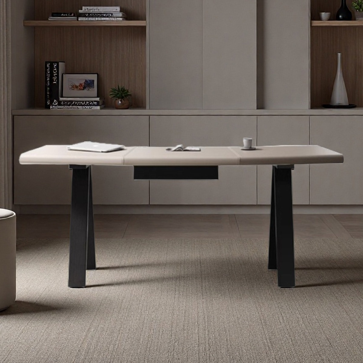 Hokku Designs Simple desk with leather surface for home use | Wayfair