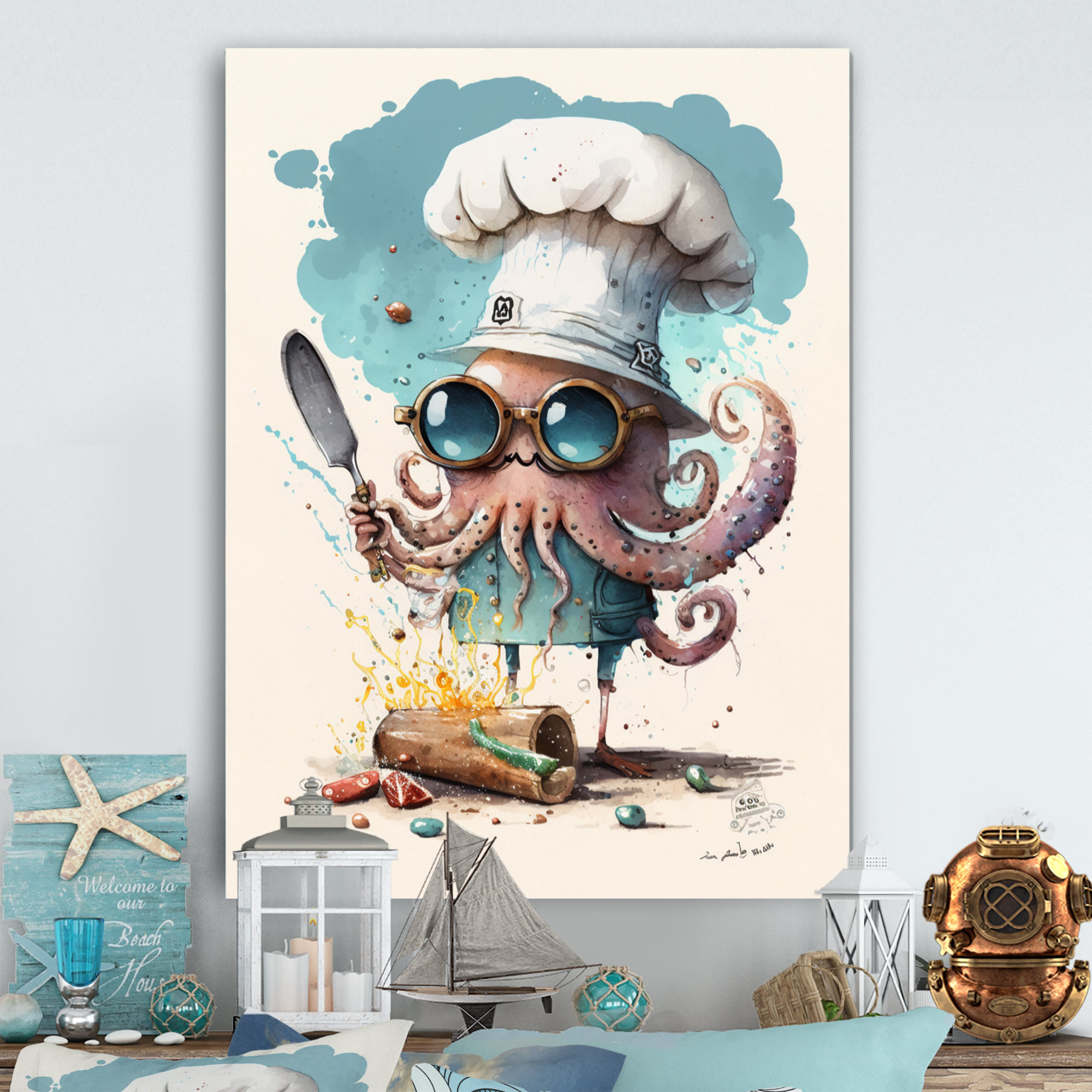 Trinx Octopus In The Kitchen Octopus In The Kitchen - Print - Wayfair ...