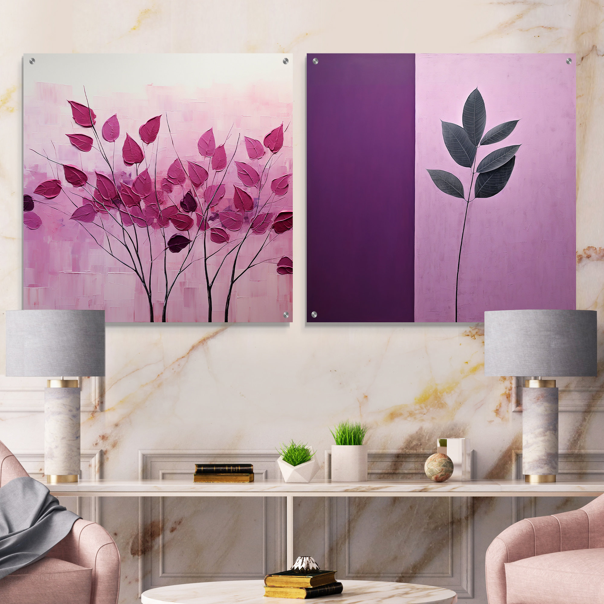 Lark Manor™ Magenta Motion Leaf Minimalist Style II - Leaves Acrylic ...