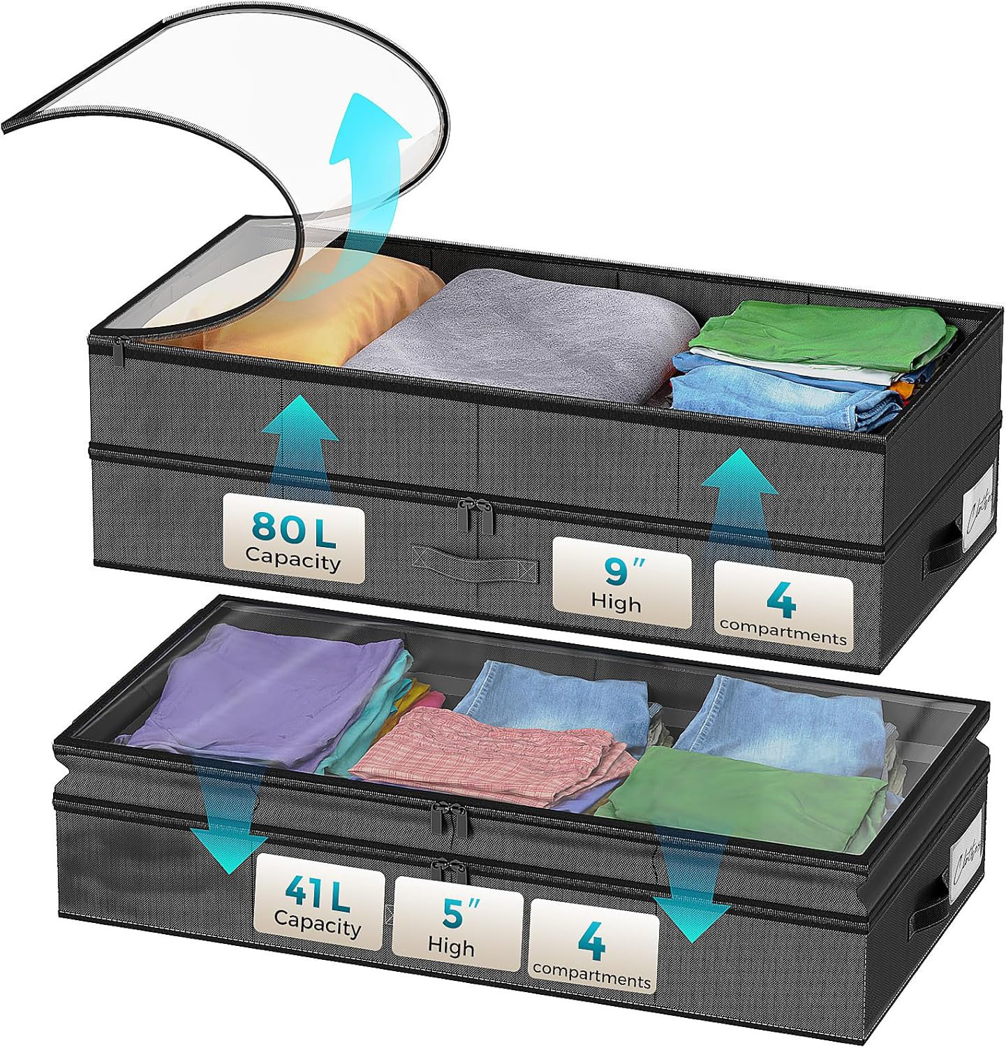 Rebrilliant Adjustable Under Bed Storage Containers With Double Layer ...