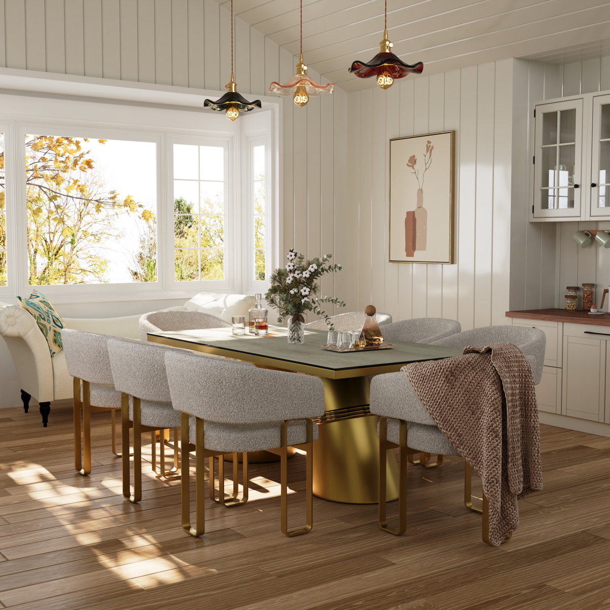 jajaplus 9-Piece Gold Dining Table Set For 8, 78-Inch Glass Dining Room ...