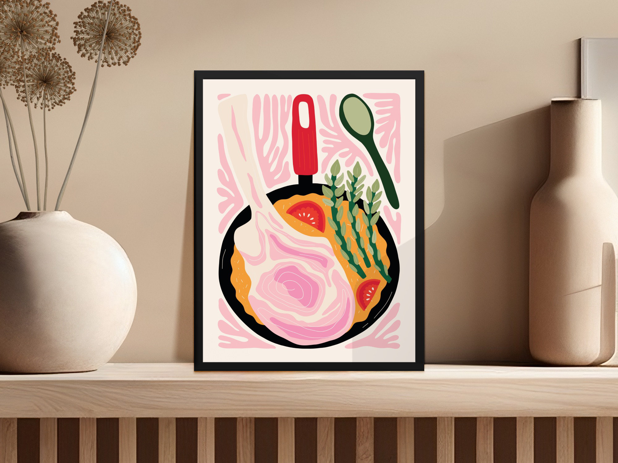 Lark Manor Artistic Flat Lay Cooking in a Pan Abstract Design Framed ...