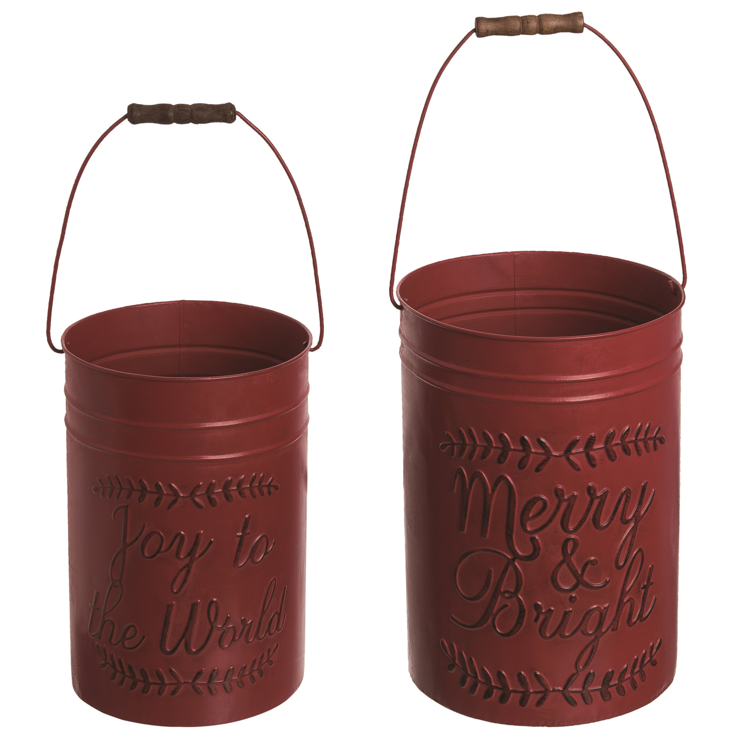 The Holiday Aisle® Metal 14 in. Red Christmas Deep Rustic Buckets Set ...