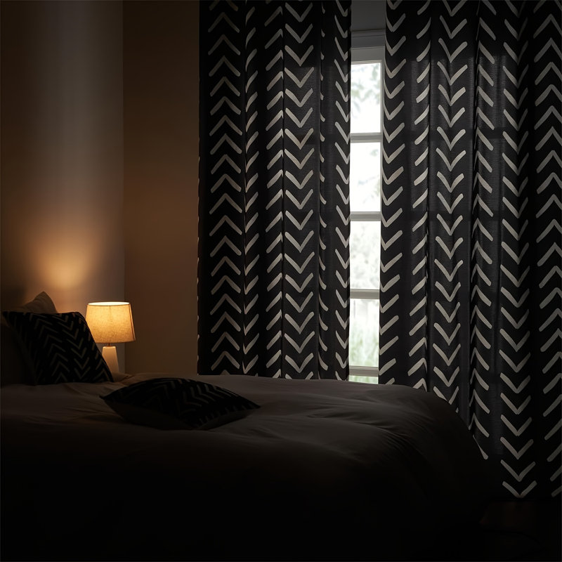 Ebern Designs Schrock Black and White Pattern Linen Curtains,Room ...