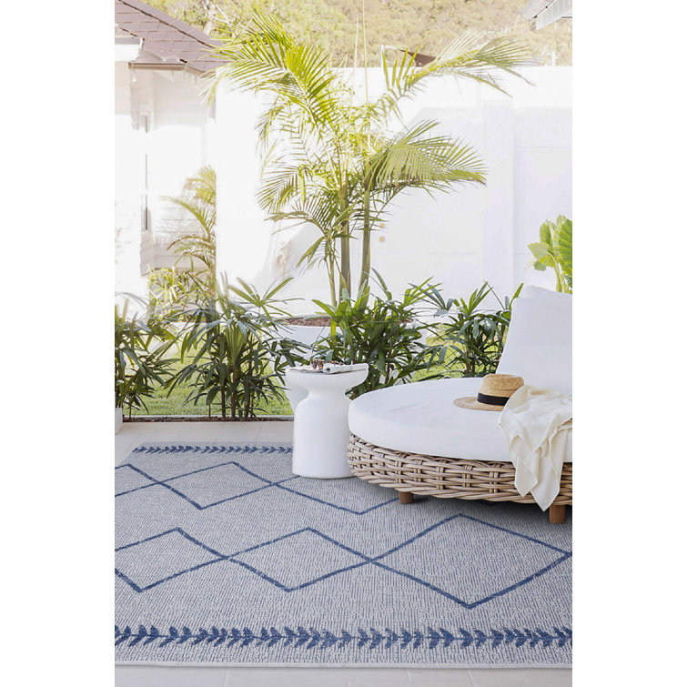 Latitude Run® Marquas Geometric Design Navy Blue Grey Carpet Machine ...