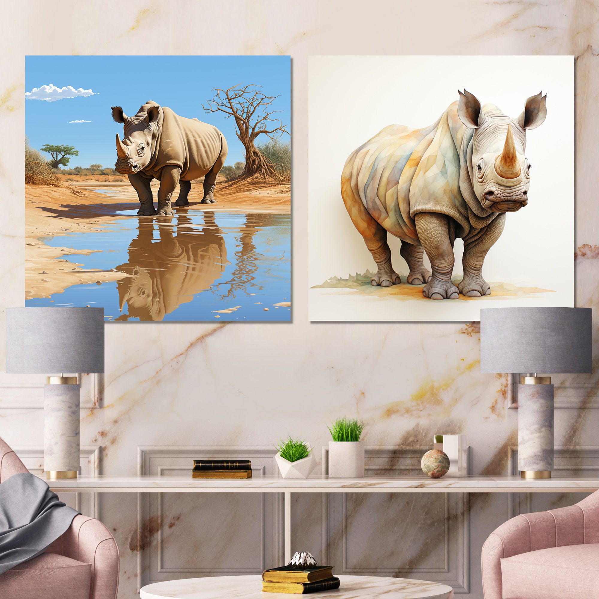 Bungalow Rose Majestic Rhinoceros In Africa I - Rhinoceros Wall Decor ...
