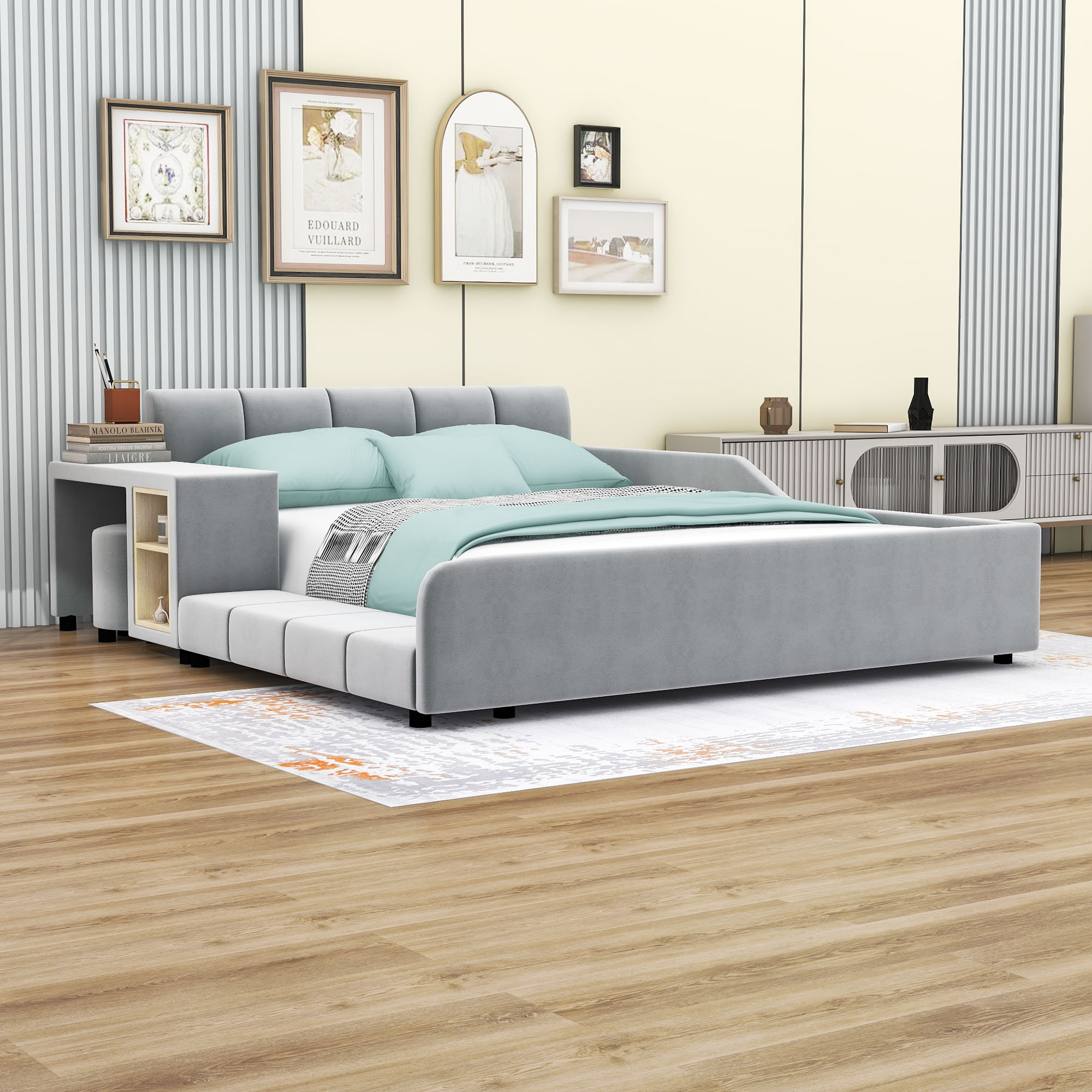 Latitude Run® Stelijana Upholstered Grounded Bed with Bedside Desk and ...