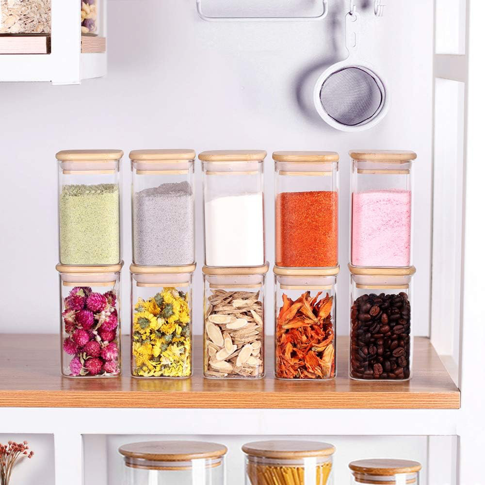 Gracie Oaks 10 Pcs Glass Spice Jars - 8Oz Empty Square Spice Storage ...