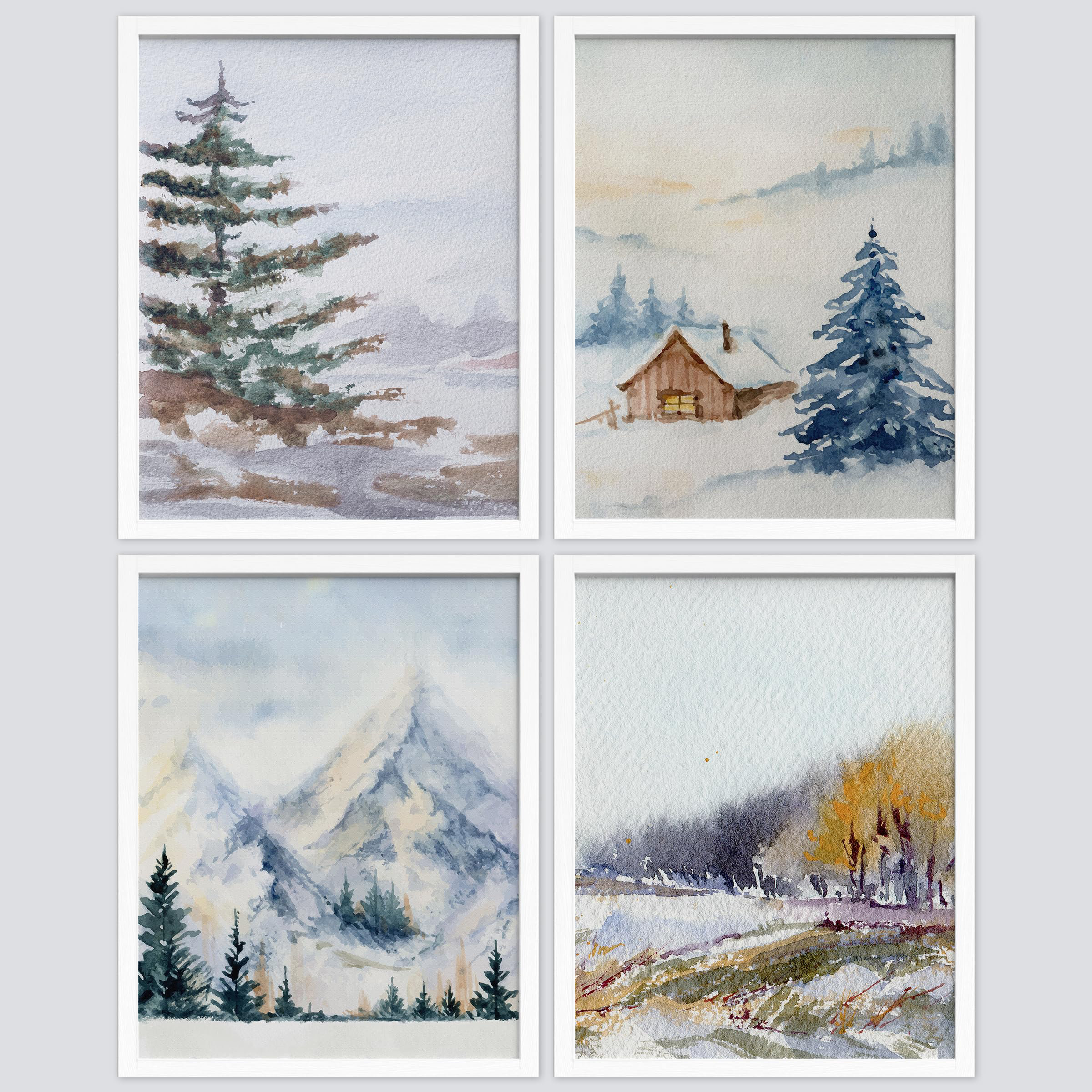 SIGNLEADER Winter Snow Frosty Pastel Christmas Log Cabin Mountain 4 ...