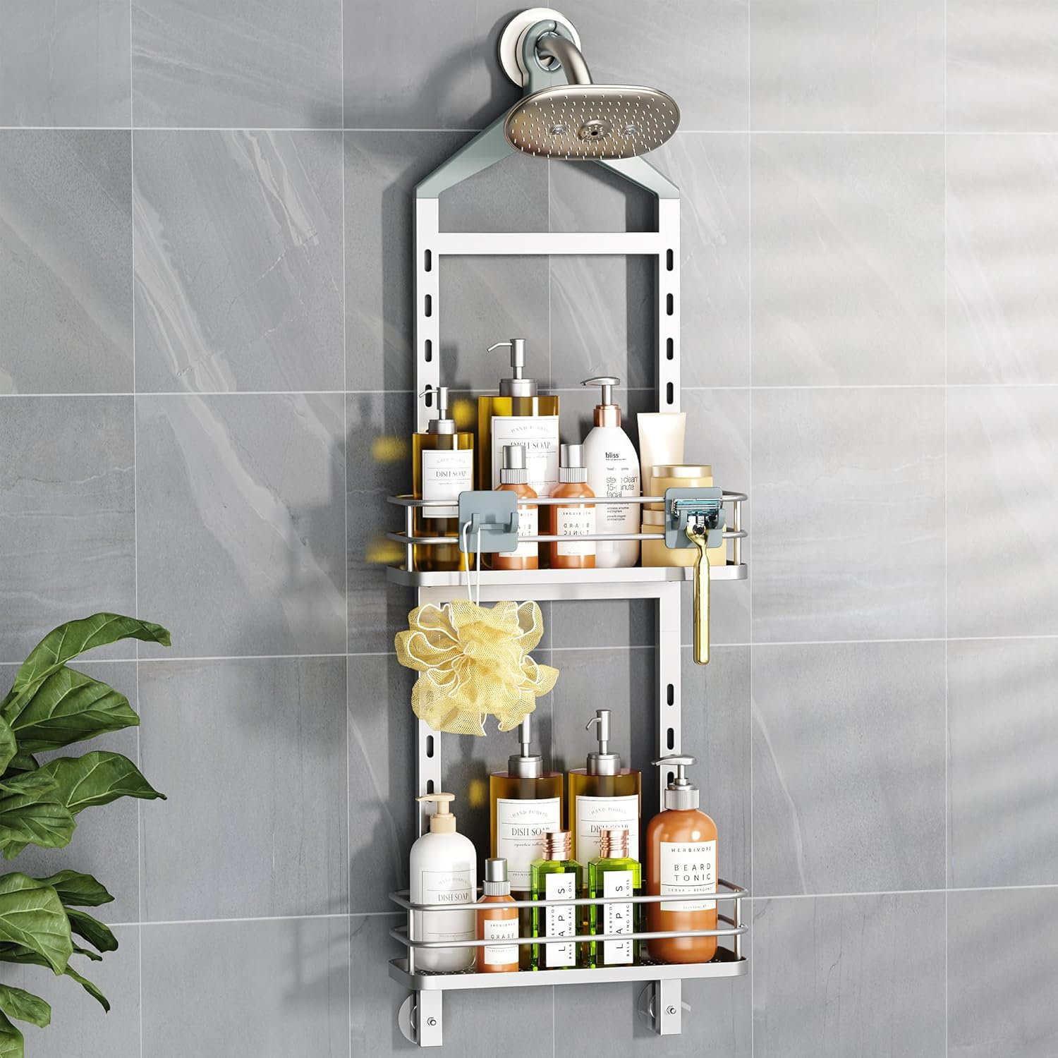 Rebrilliant 2 Tier Over-the-Door Shower Caddy, Anti-Swing Hanging ...