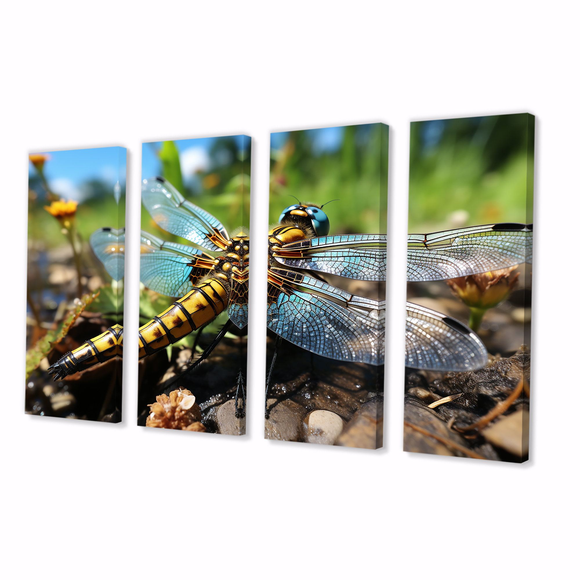 August Grove® Blue Fluttering Dragonfly III - Dragonfly 4 Piece Wall ...