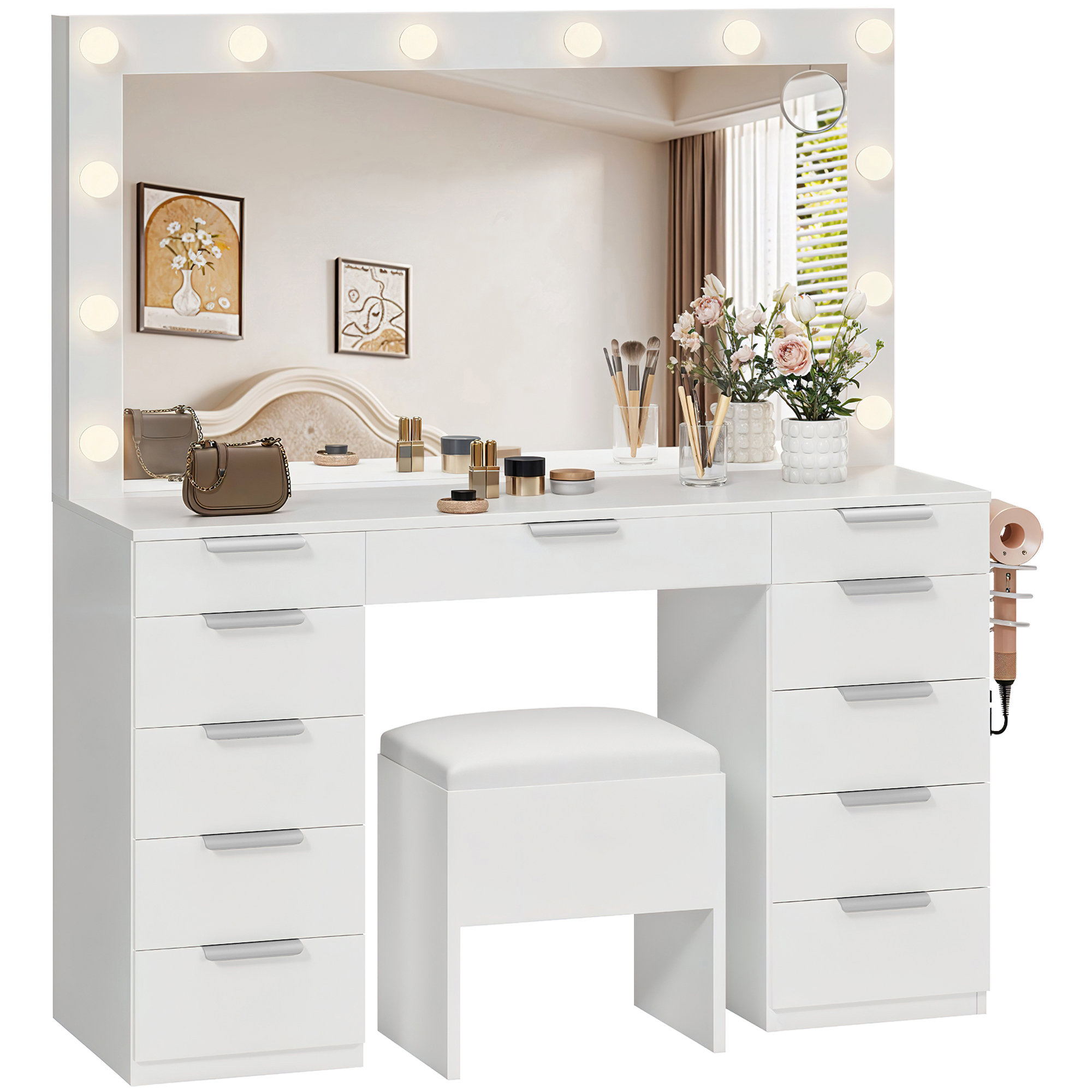 Latitude Run® Makeup Vanity Desk With LED Mirrorand 3 Brightness Levels ...
